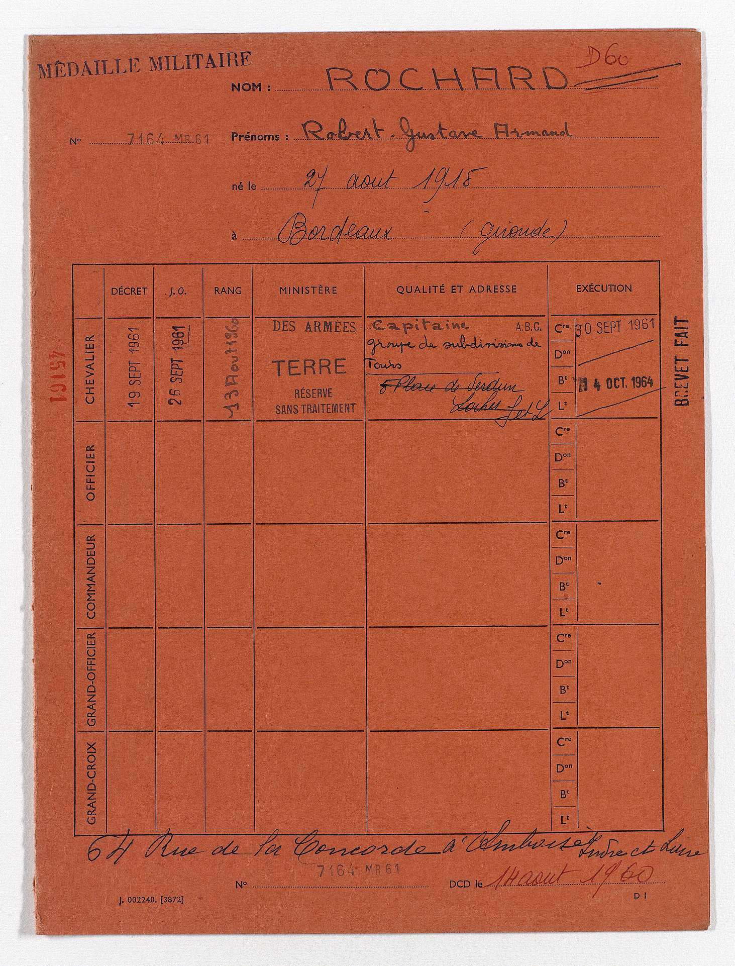 Rochard, Robert Gustave Armand (1915-....) (FranceArchives)