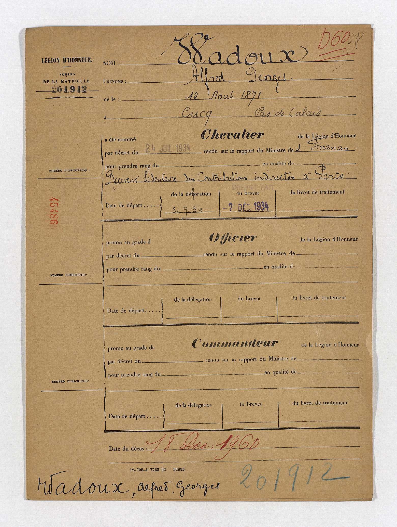 Wadoux, Alfred Georges (1871-....) (FranceArchives)