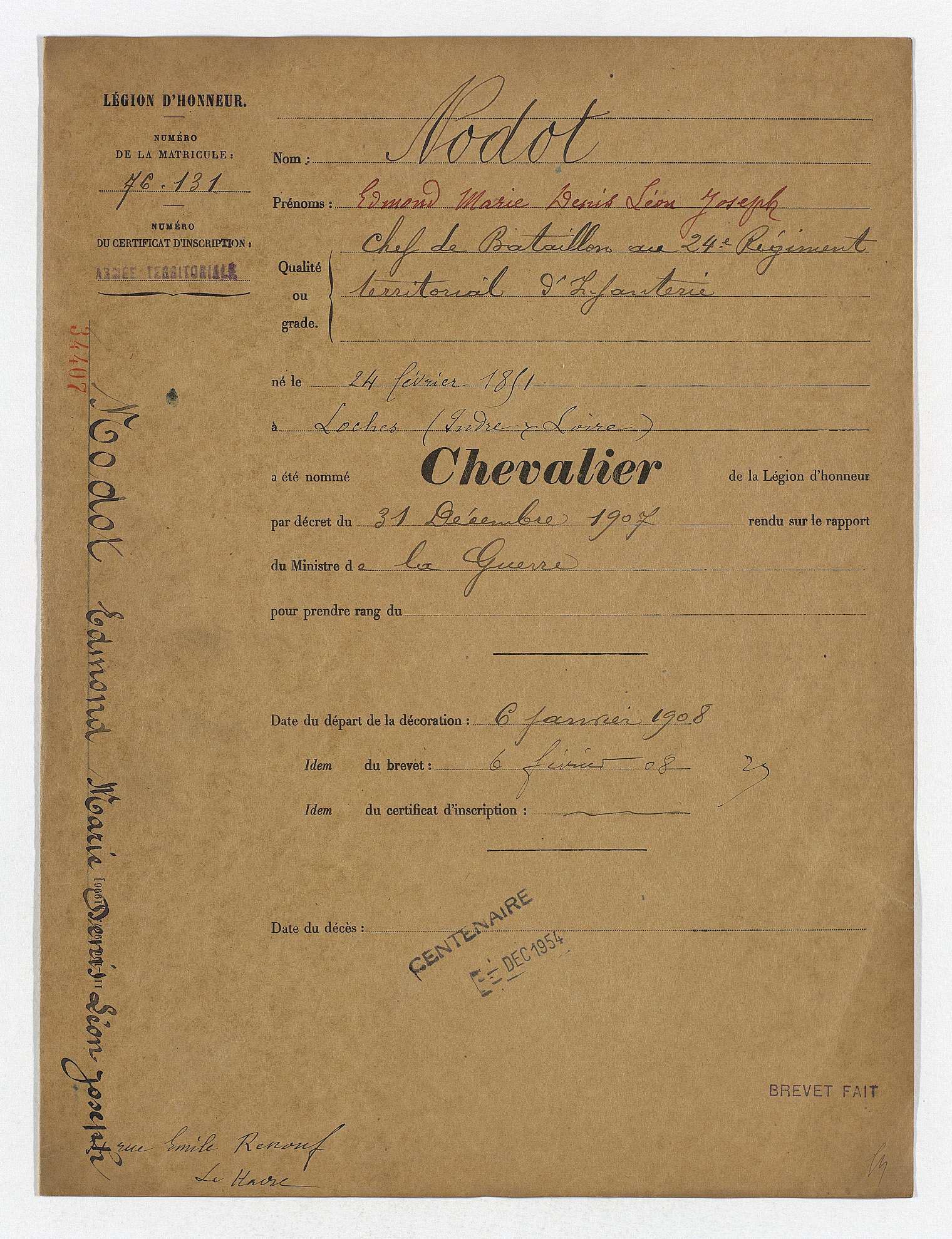 Rodot, Edmond Marie Denis Léon Joseph (1851-....) (FranceArchives)