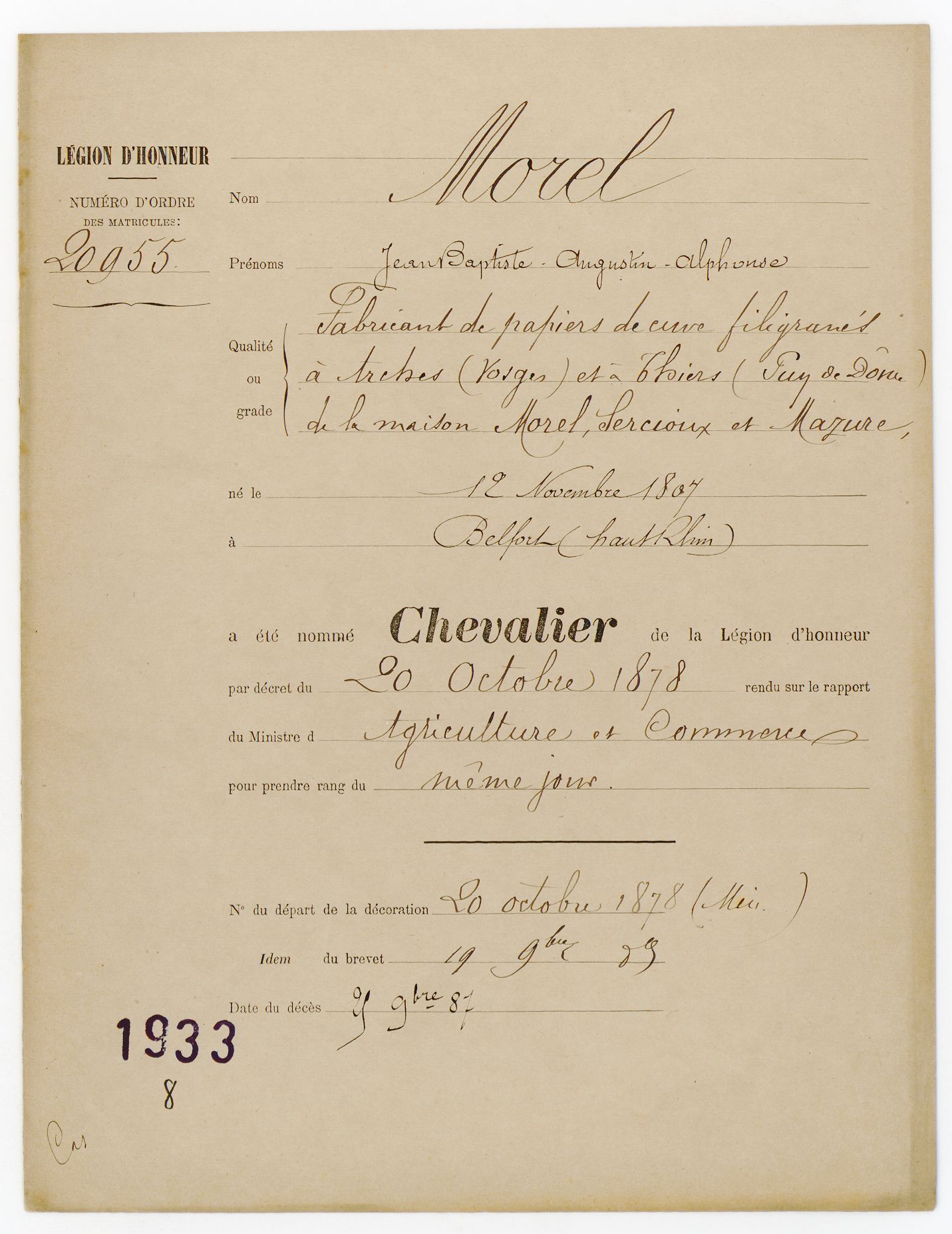 Morel, Jean Baptiste Augustin Alphonse (1807-....) (FranceArchives)
