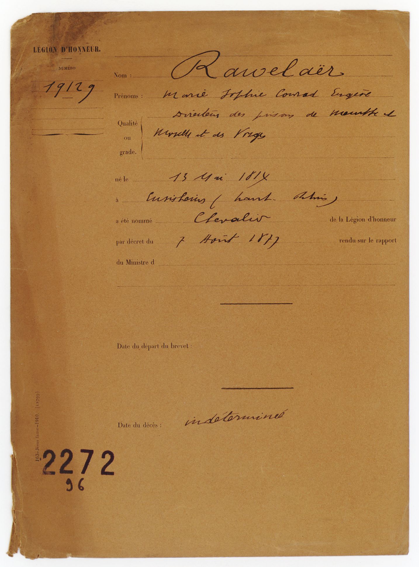 Rawelaer, Marie Sophie Conrad Eugène (1814-....) (FranceArchives)