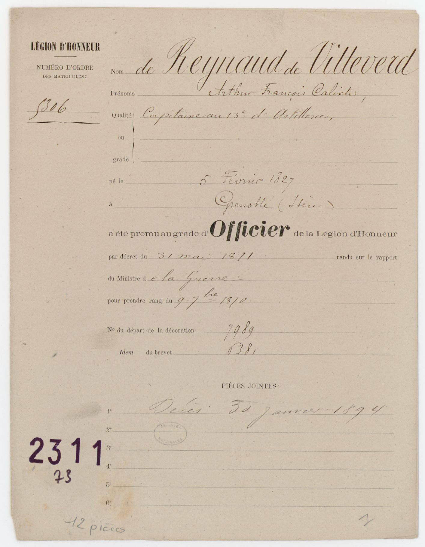 Reynaud De Villeverd De, Arthur François Calixte (1827 ...