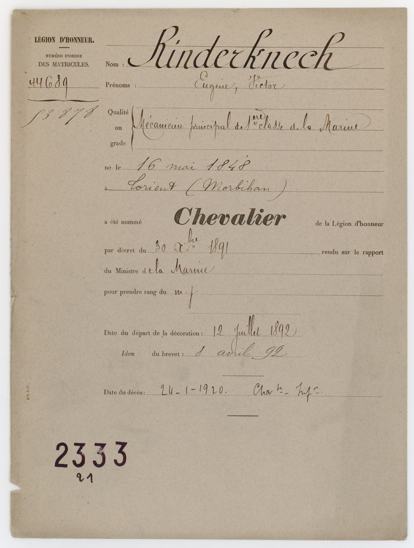 Rinderknech, Eugène Victor (1848-....) (FranceArchives)