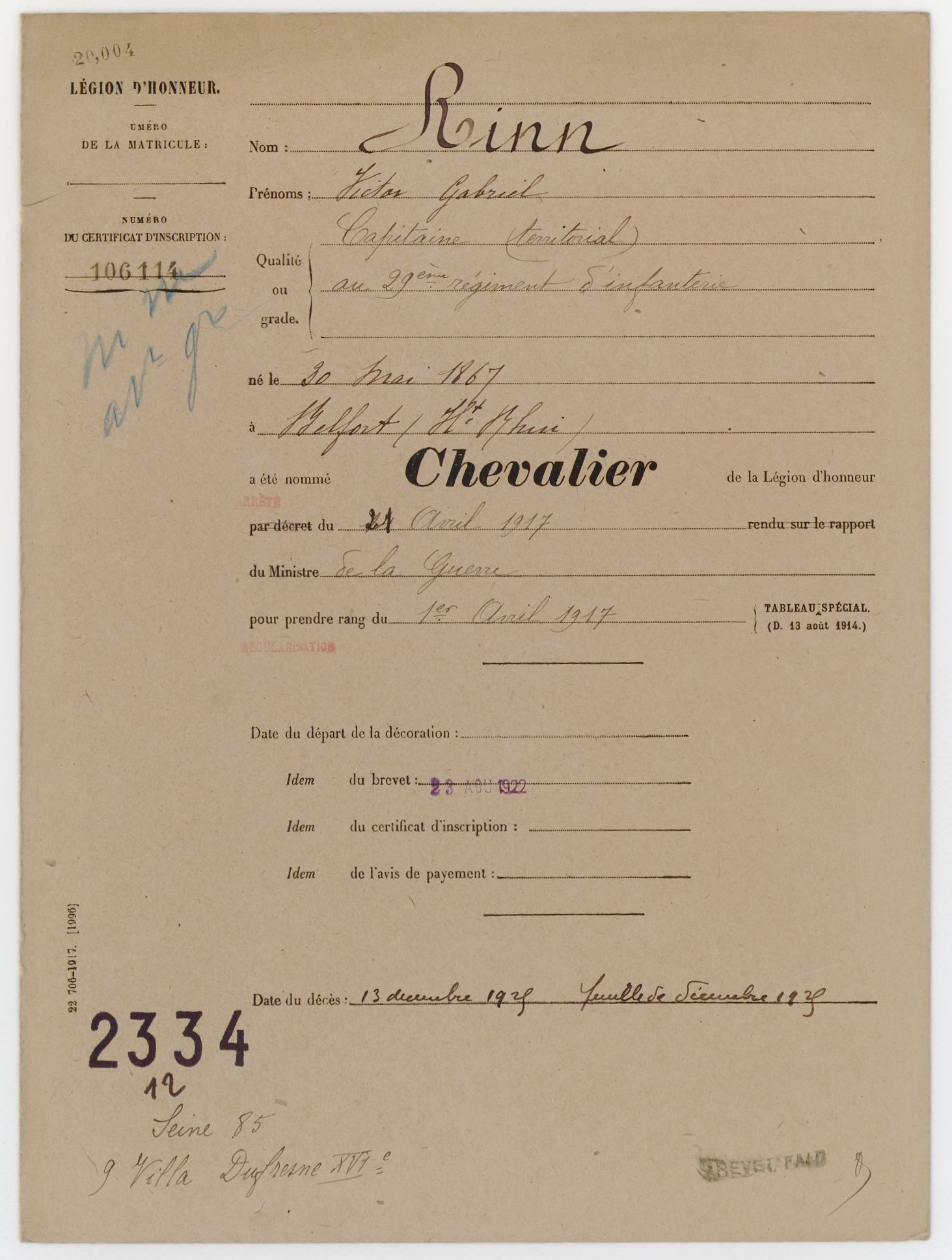 Rinn, Victor Gabriel (1867-....) (FranceArchives)