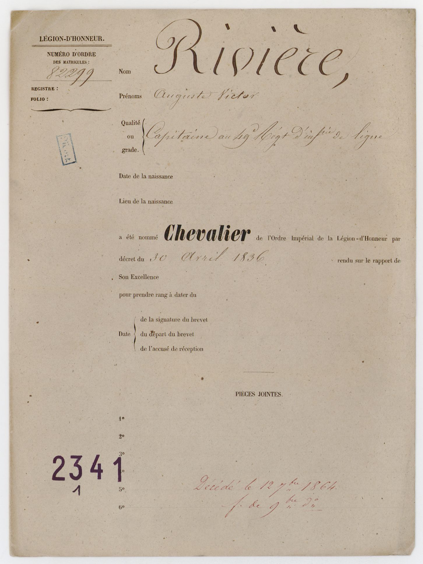 Riviere, Auguste Victor (....-....) (FranceArchives)