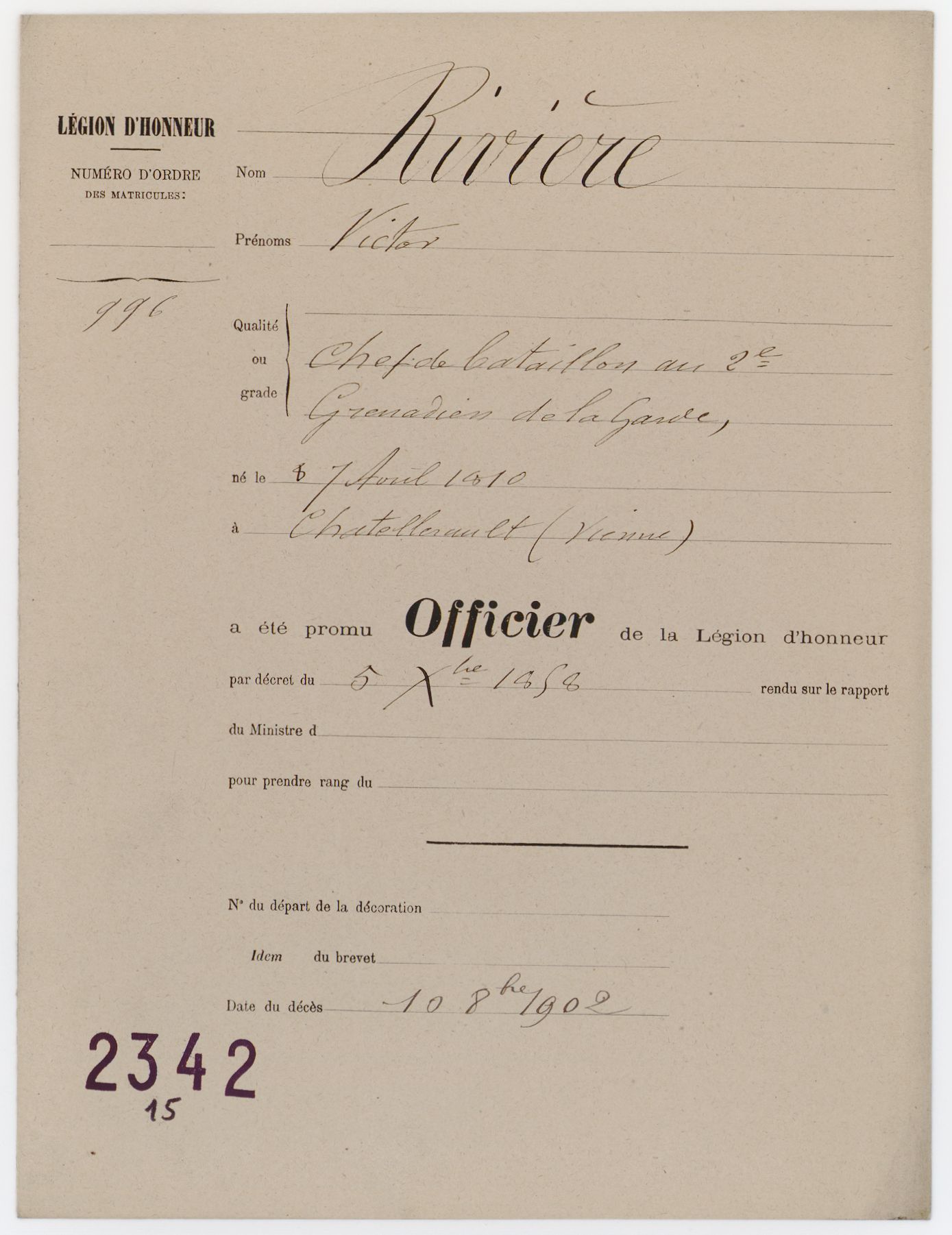 Riviere, Victor (1810-....) (FranceArchives)