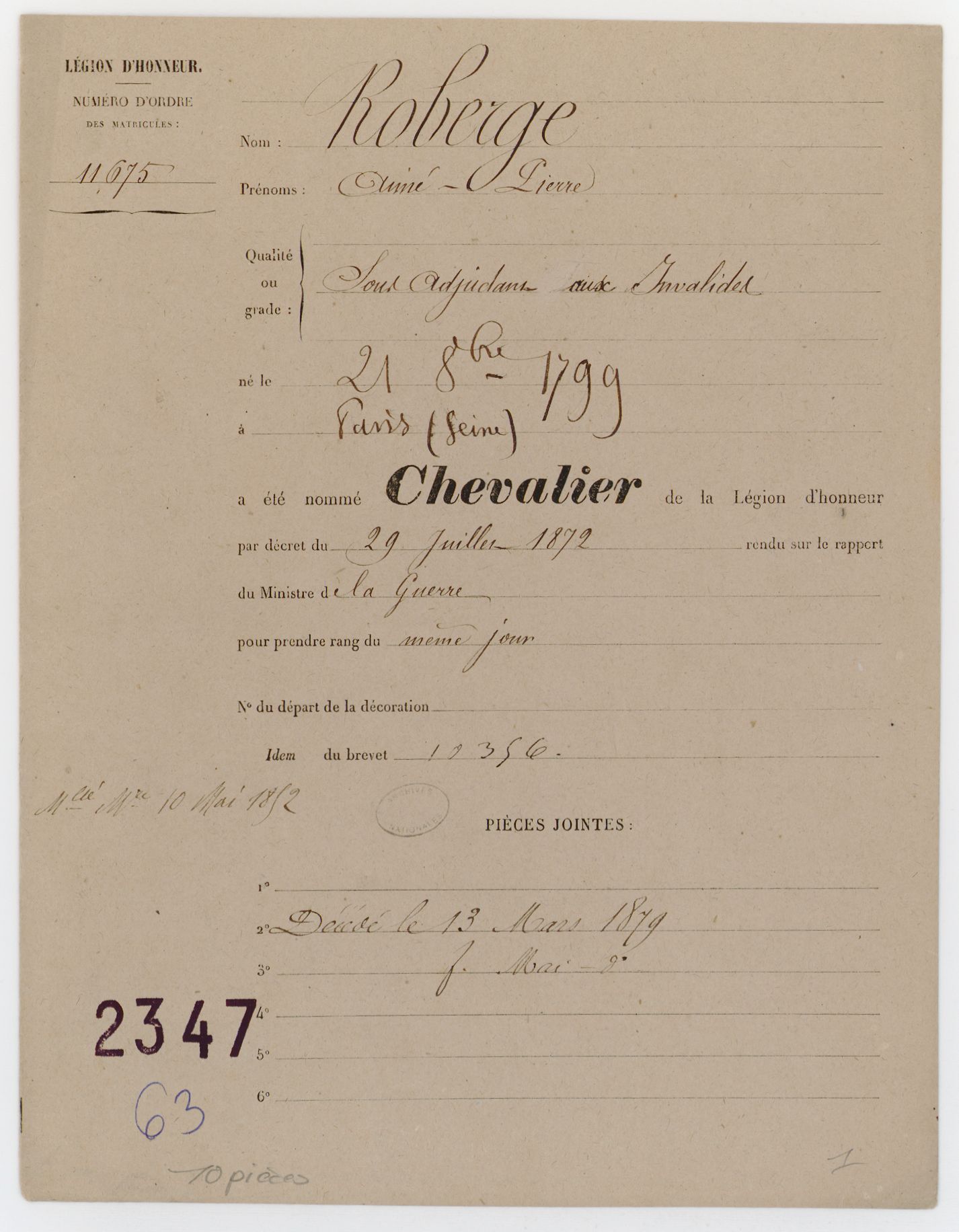 Roberge, Aimé Pierre (1799-....) (FranceArchives)