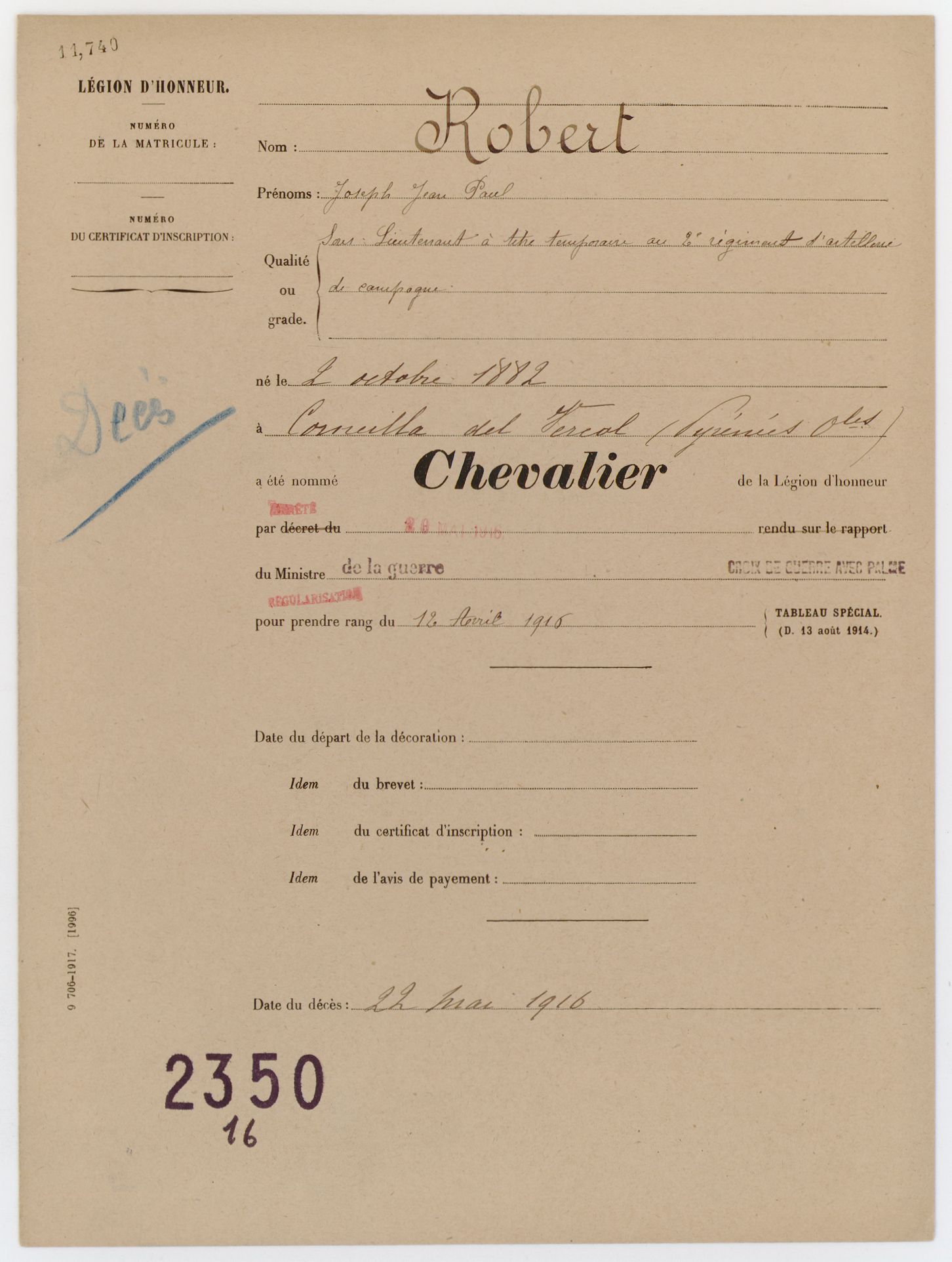 Robert, Joseph Jean Paul (1882-....) (FranceArchives)