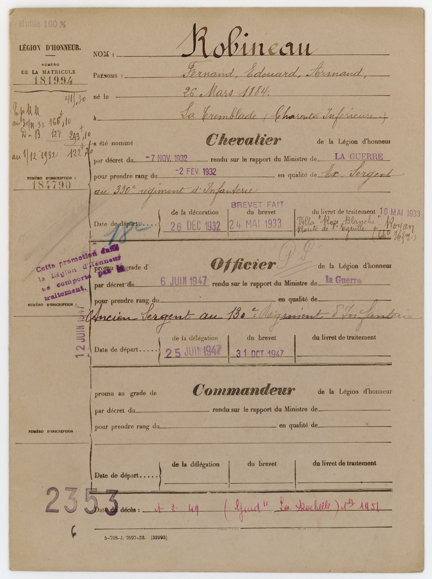 Robineau, Fernand Edouard Armand (1884-....) (FranceArchives)