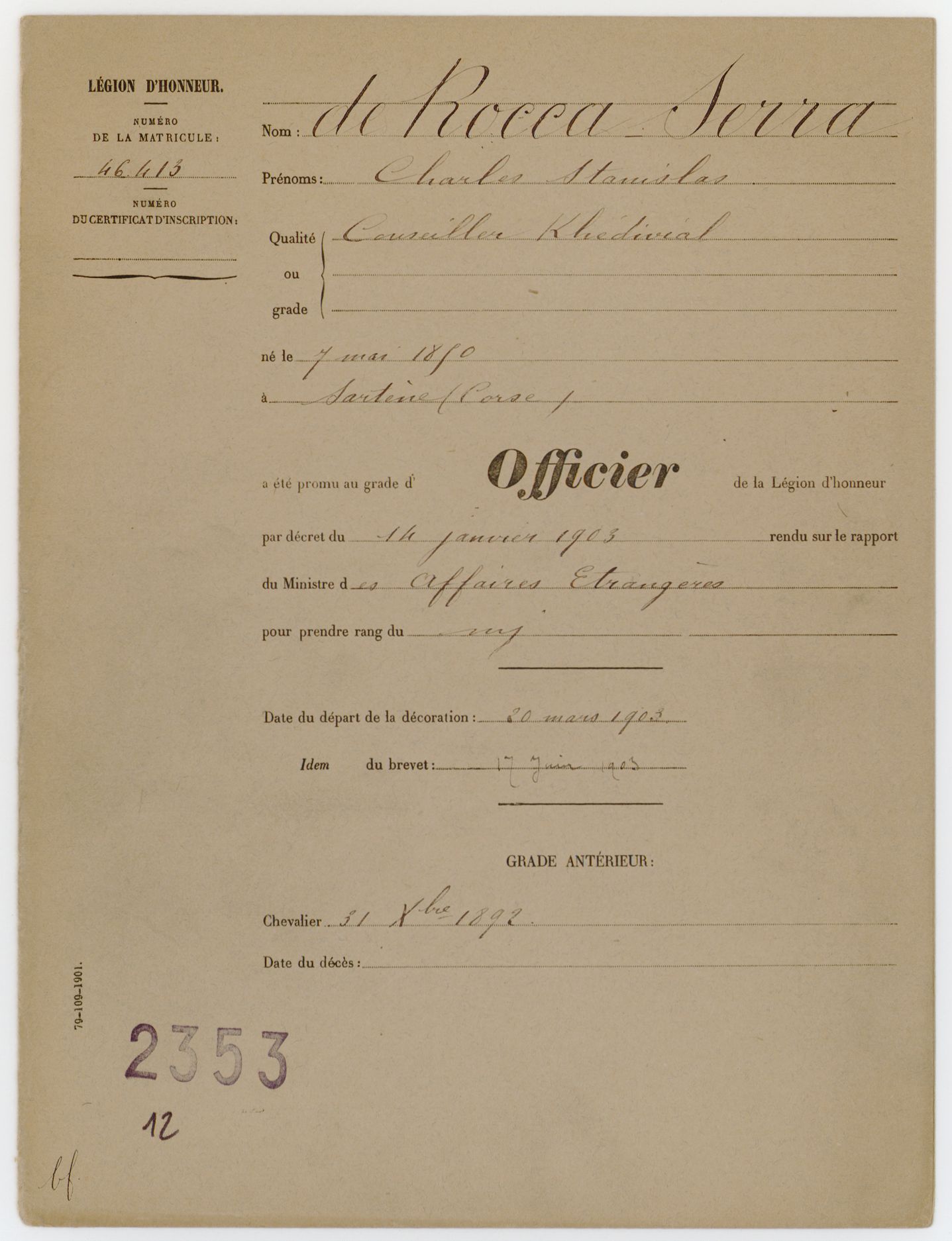 Rocca-serra De, Charles Stanislas (1850-....) (FranceArchives)