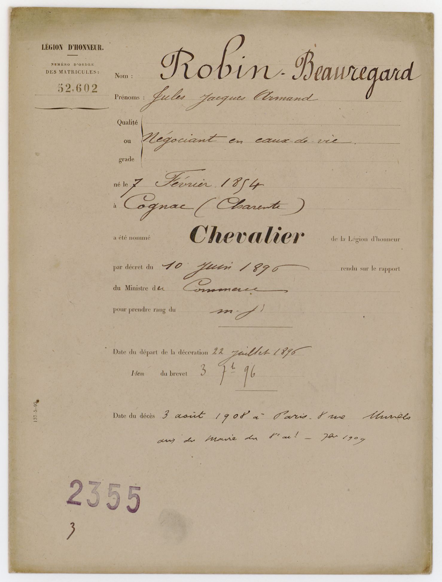 Robin-beauregard, Jules Jacques Armand (1854-....) (FranceArchives)