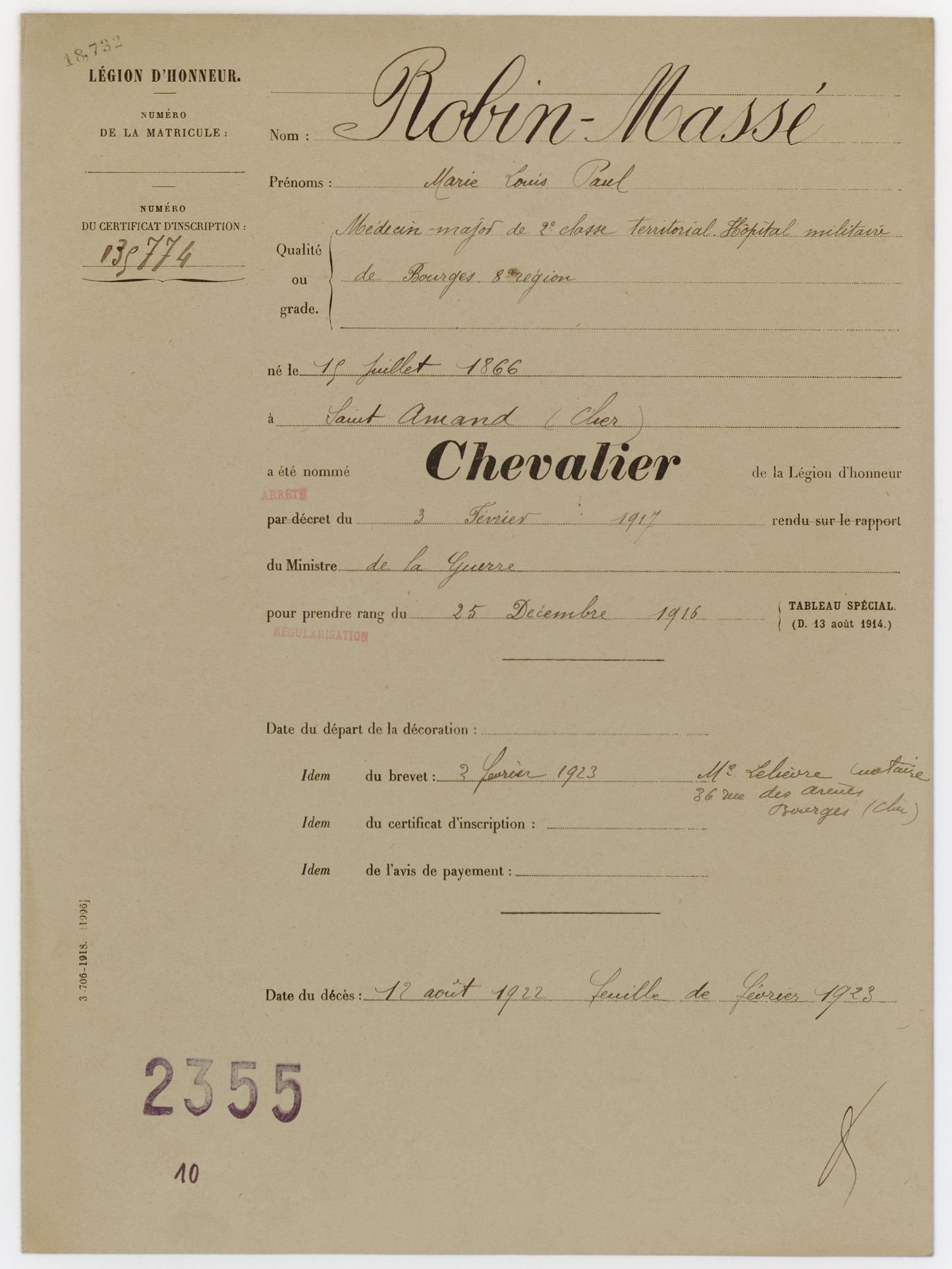 Robin-masse, Marie Louis Paul (1866-....) (FranceArchives)