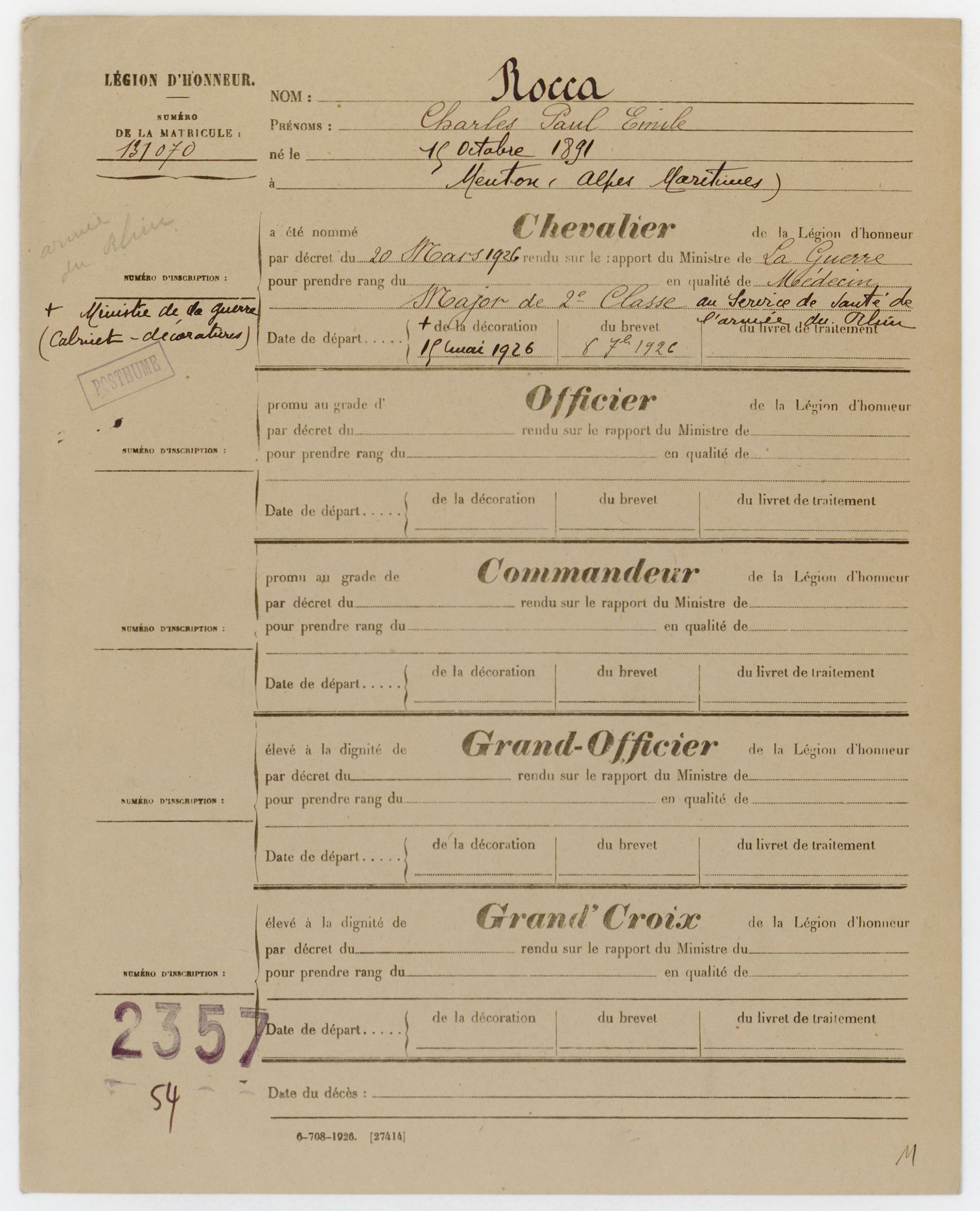 Rocca, Charles Paul Emile (1891-....) (FranceArchives)