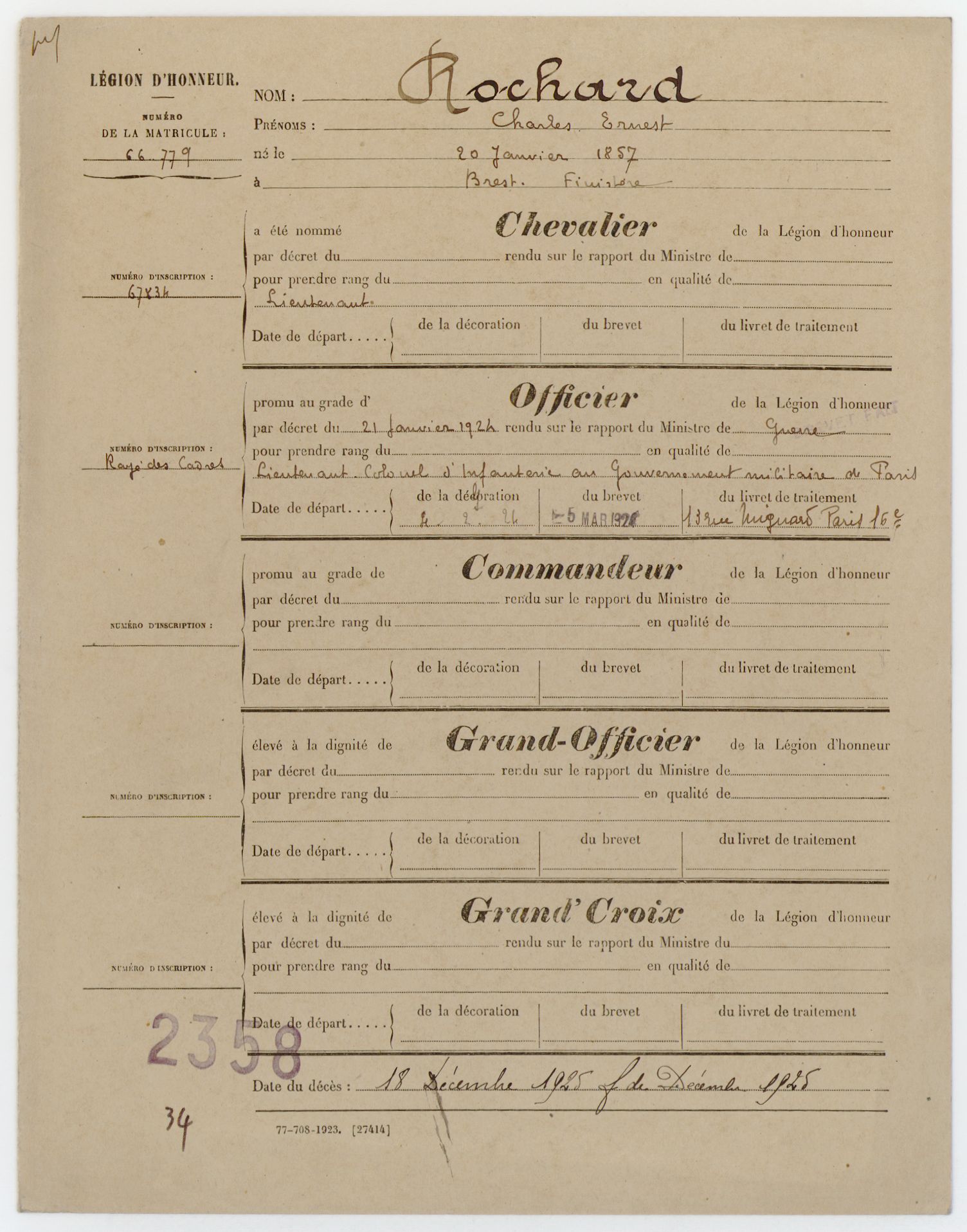 Rochard, Charles Ernest (1857-....) (FranceArchives)