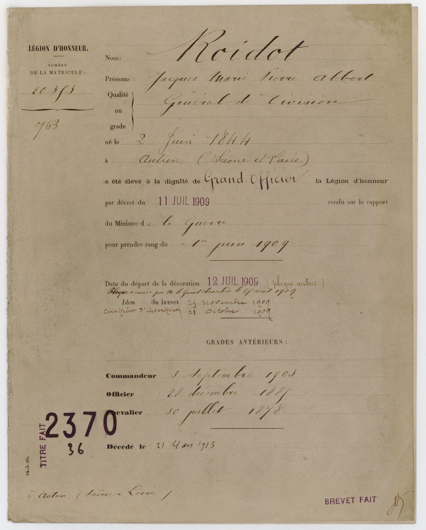 Roidot, Jacques Marie Pierre Albert (1844-....) (FranceArchives)