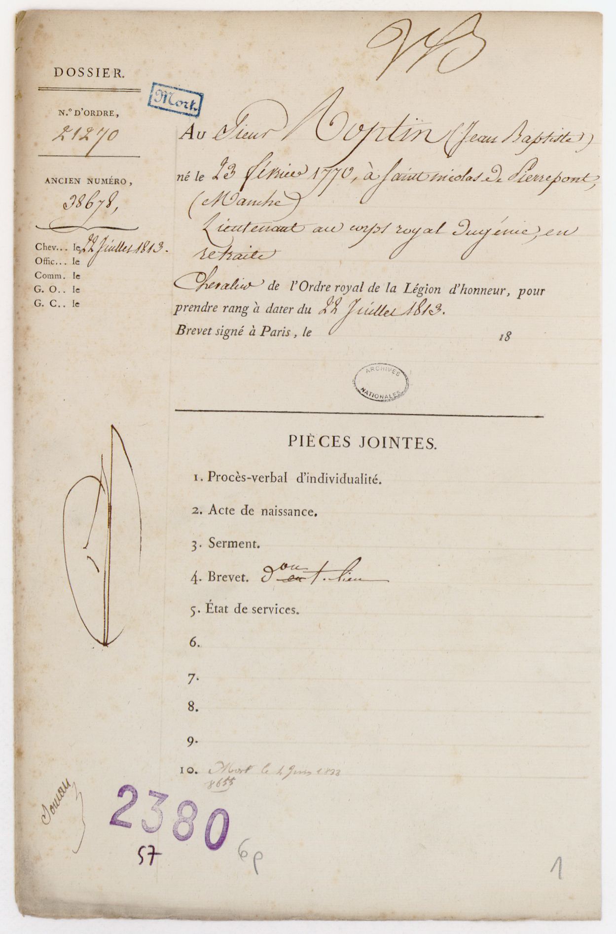 Roptin, Jean Baptiste (1770-....) (FranceArchives)