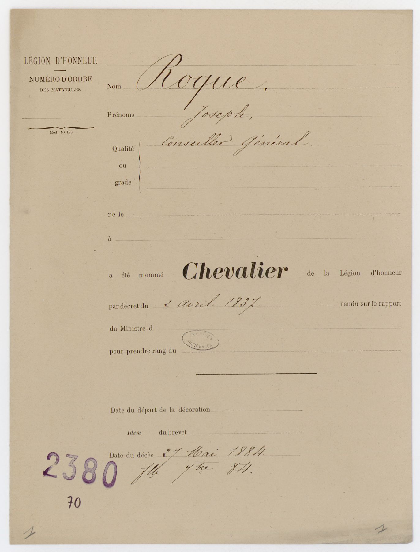 Roque, Joseph (....-....) (FranceArchives)