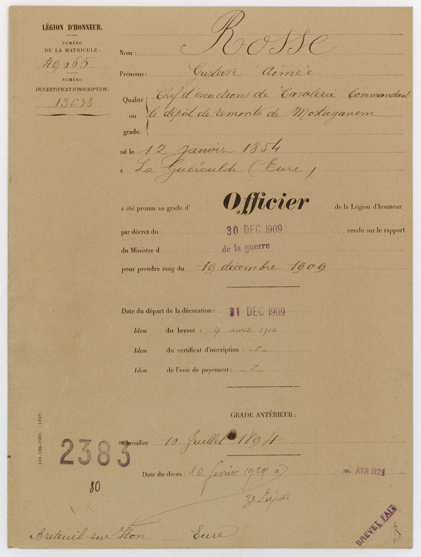 Rosse, Gustave Aimée (1854-....) (FranceArchives)