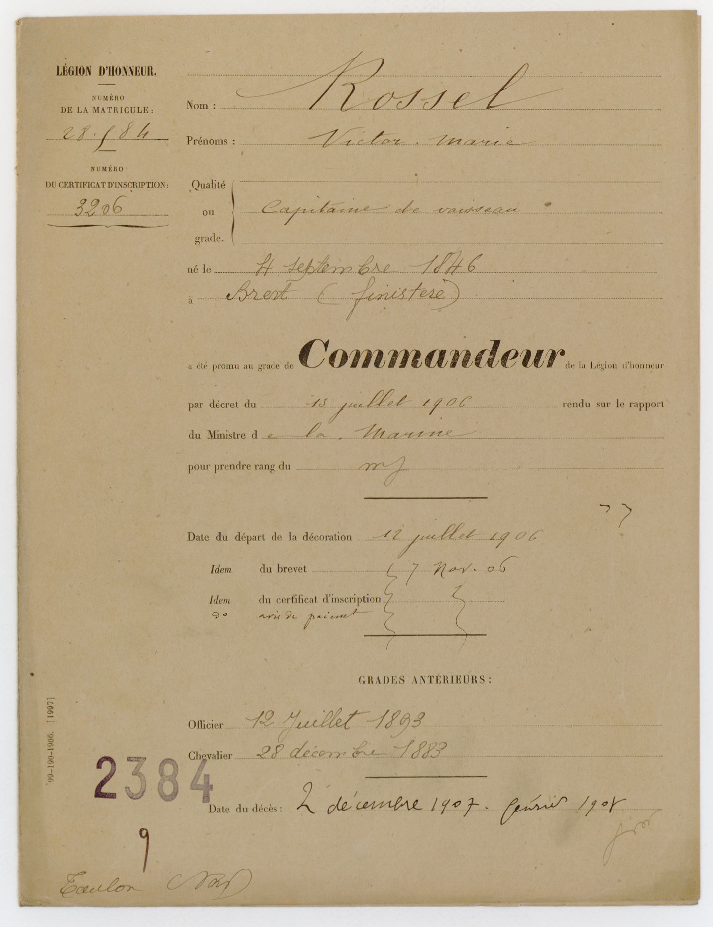 Rossel, Victor Marie (1846-....) (FranceArchives)