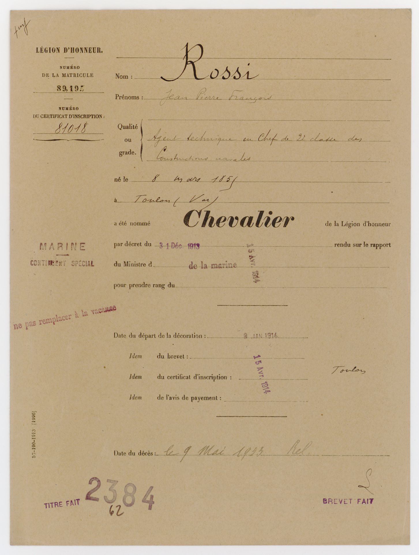 Rossi, Jean Pierre François (1855-....) (FranceArchives)