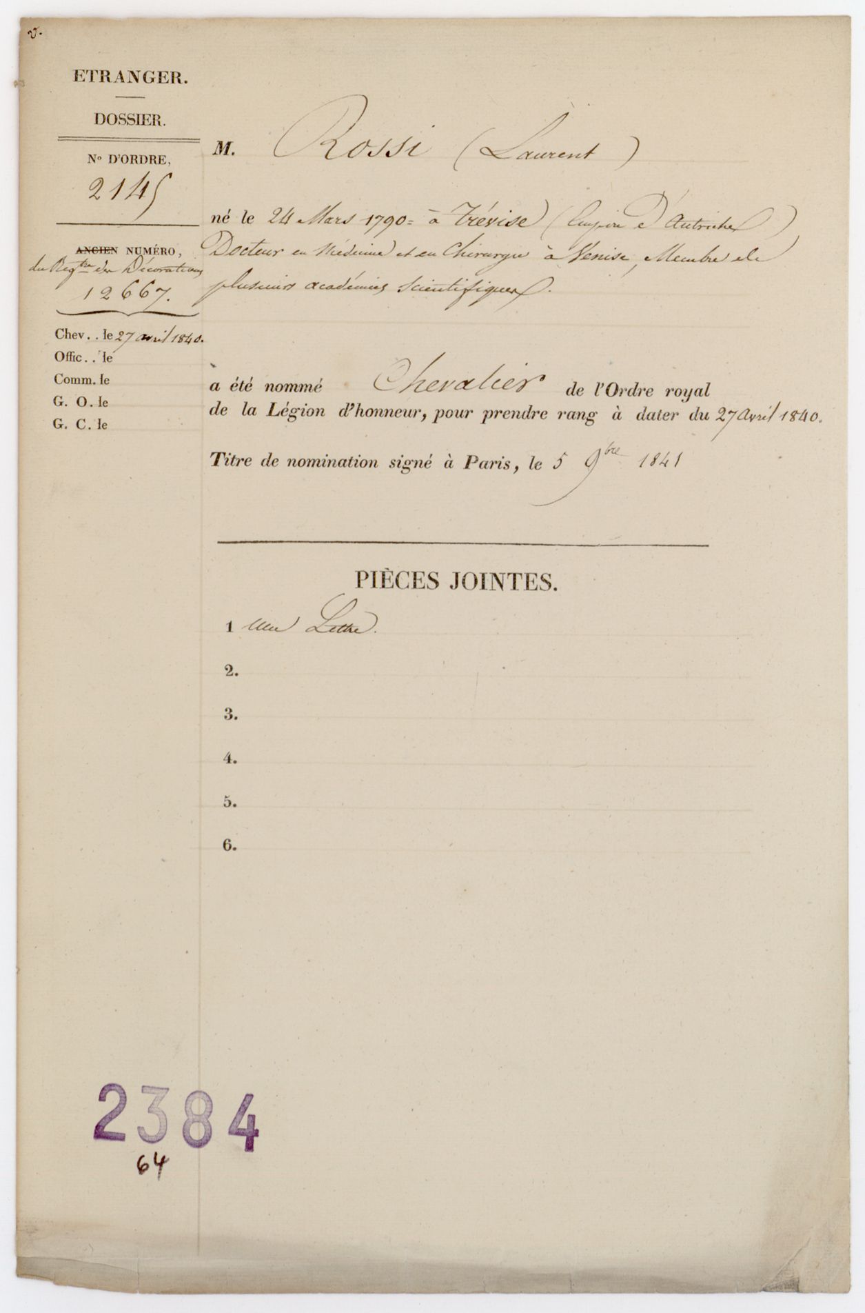 Rossi, Laurent (1790-....) (FranceArchives)