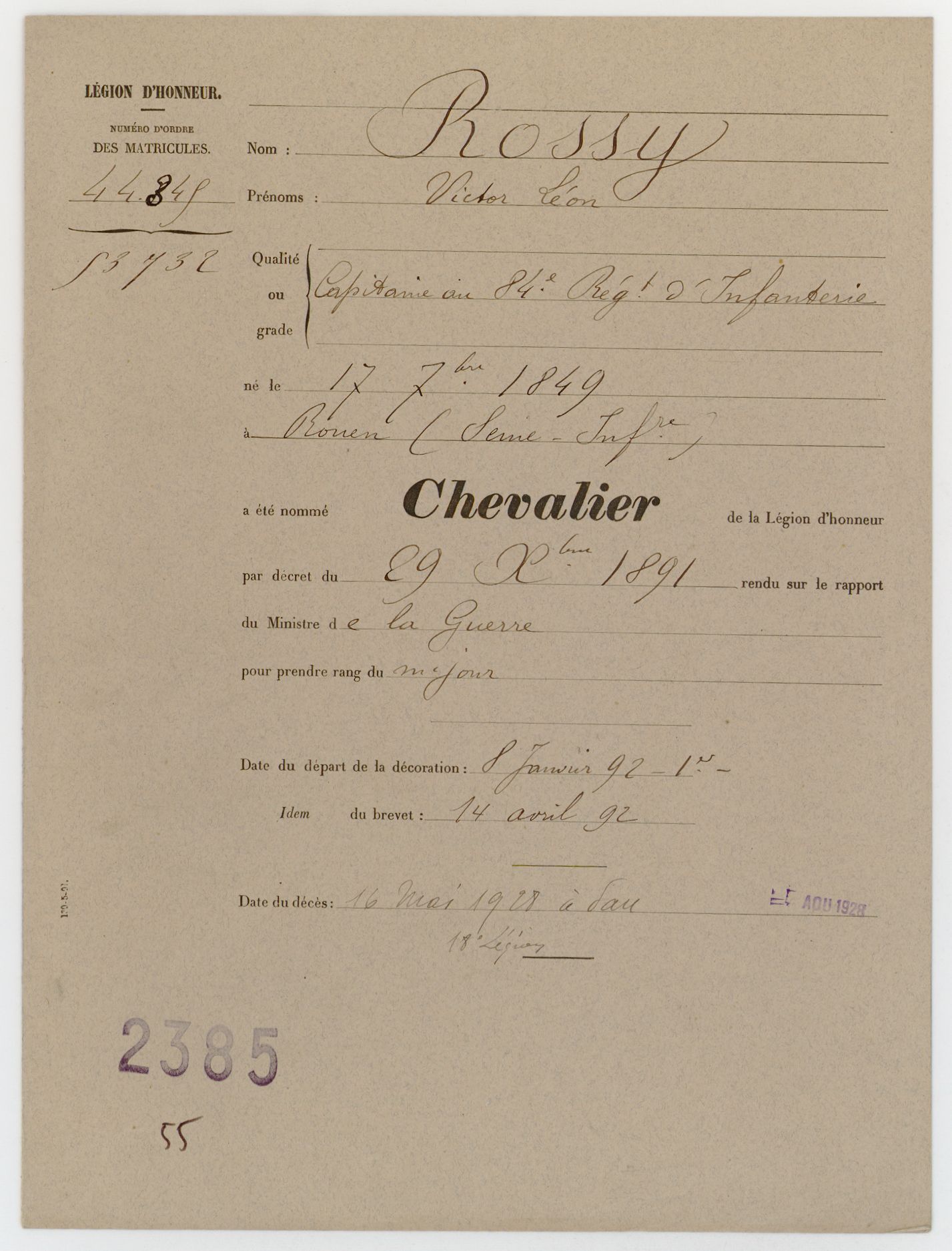 Rossy, Victor Léon (1849-....) (FranceArchives)