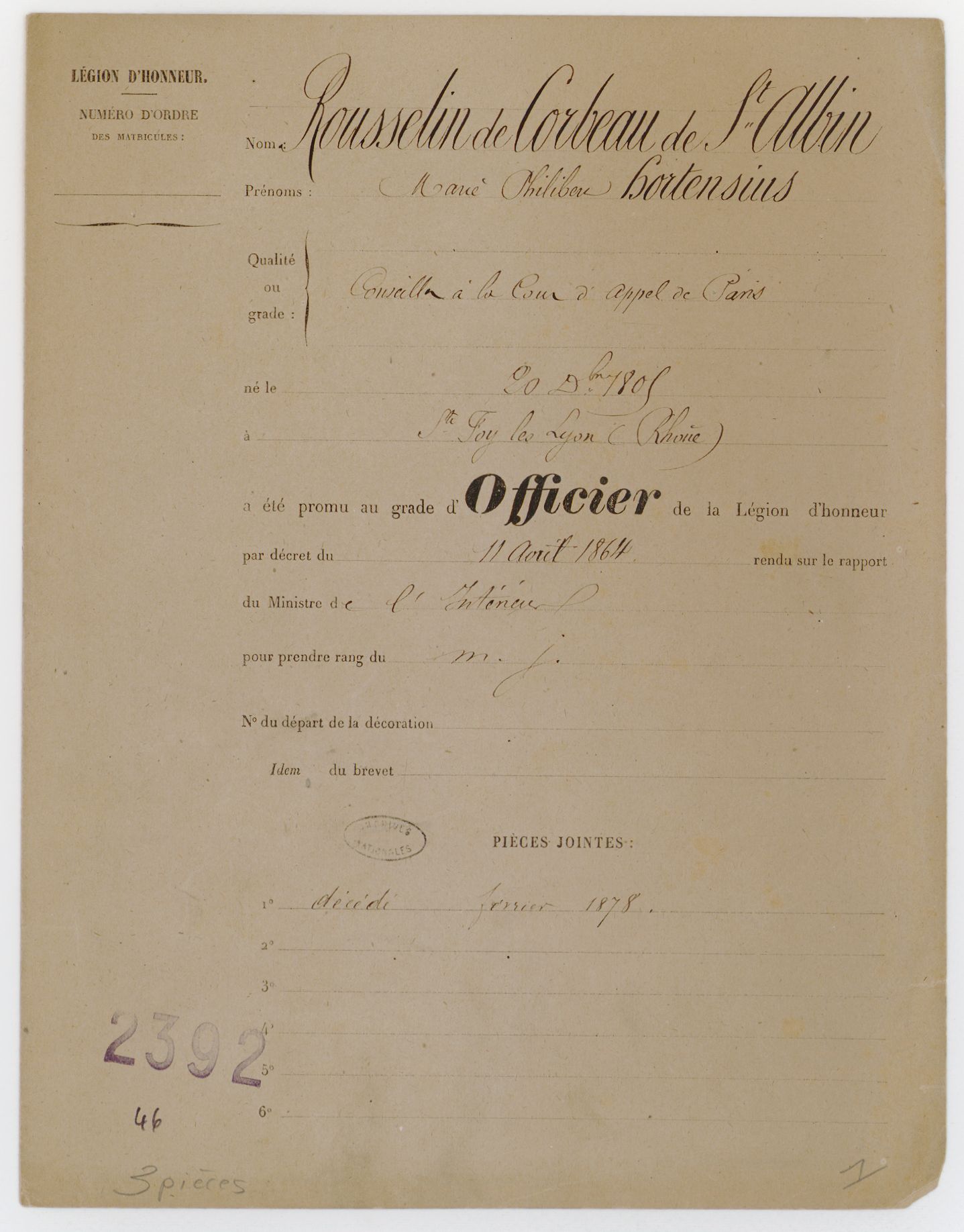 Rousselin De Corbeau De Saint Albin, Marie Philibert Hortensius (1805 ...