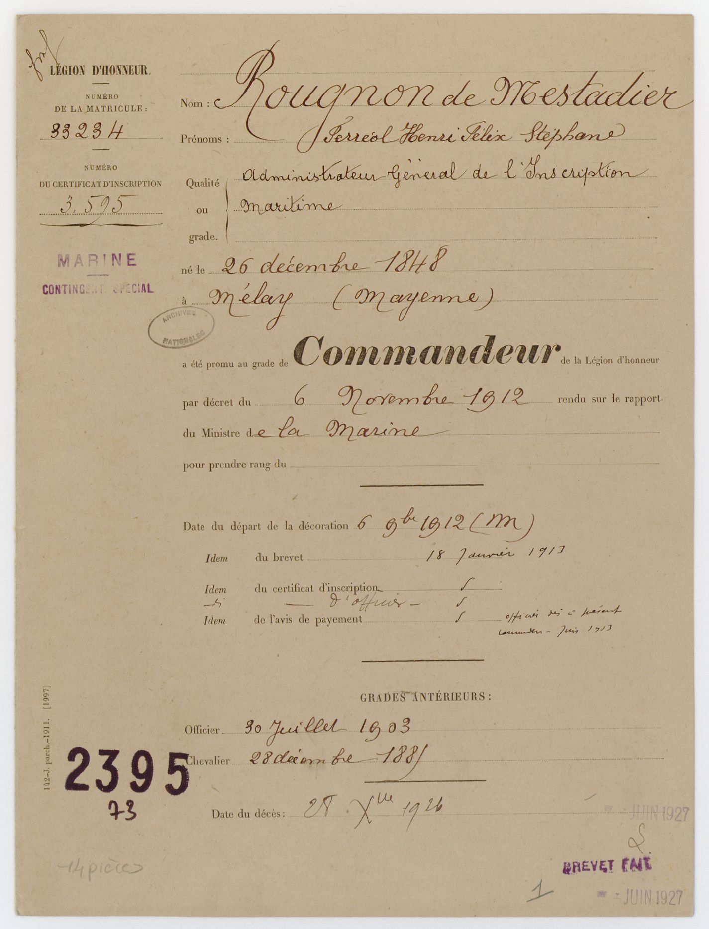 Rougnon De Mestadier, Ferreol Henri Félix Stephane (1848 ...