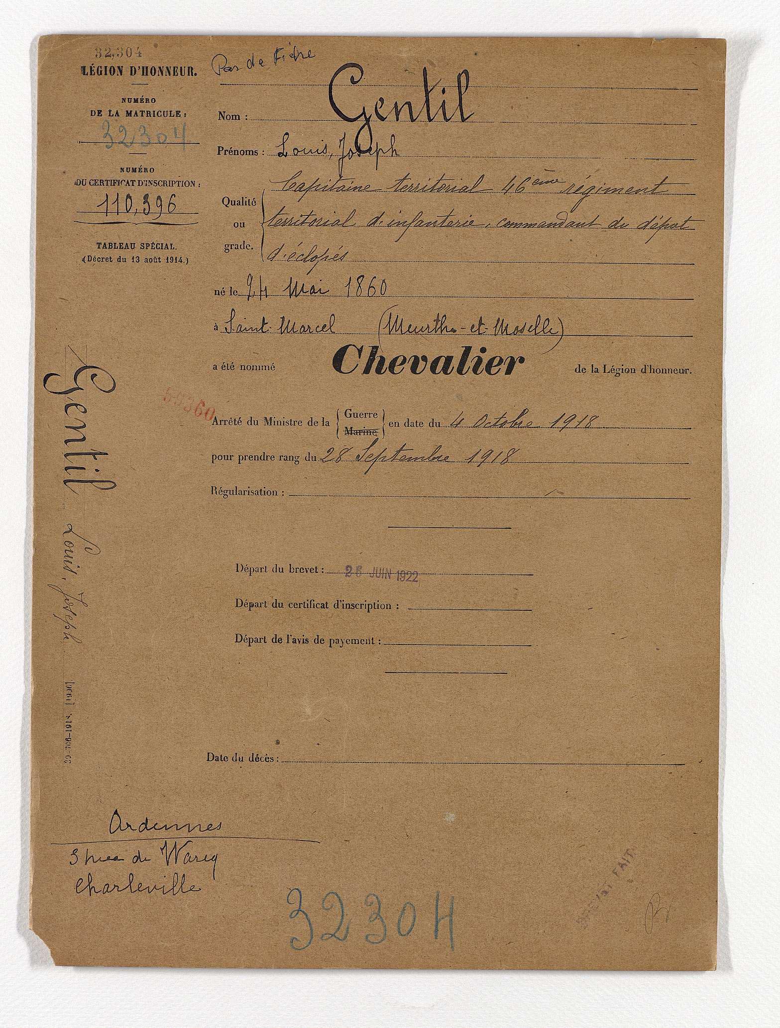 Gentil, Louis Joseph (1860-....) (FranceArchives)