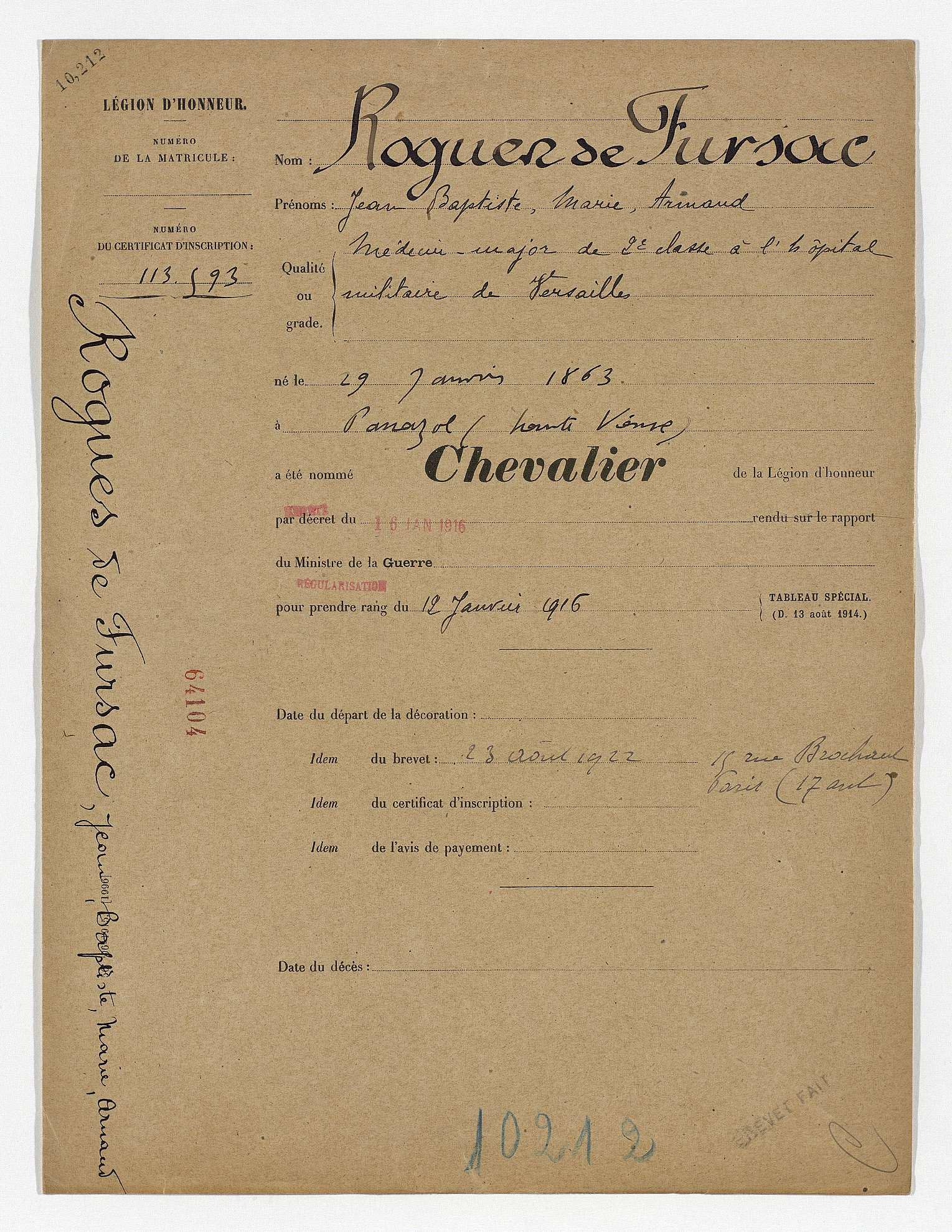 Rogues De Fursac, Jean Baptiste Marie Armand (1863-....) (FranceArchives)