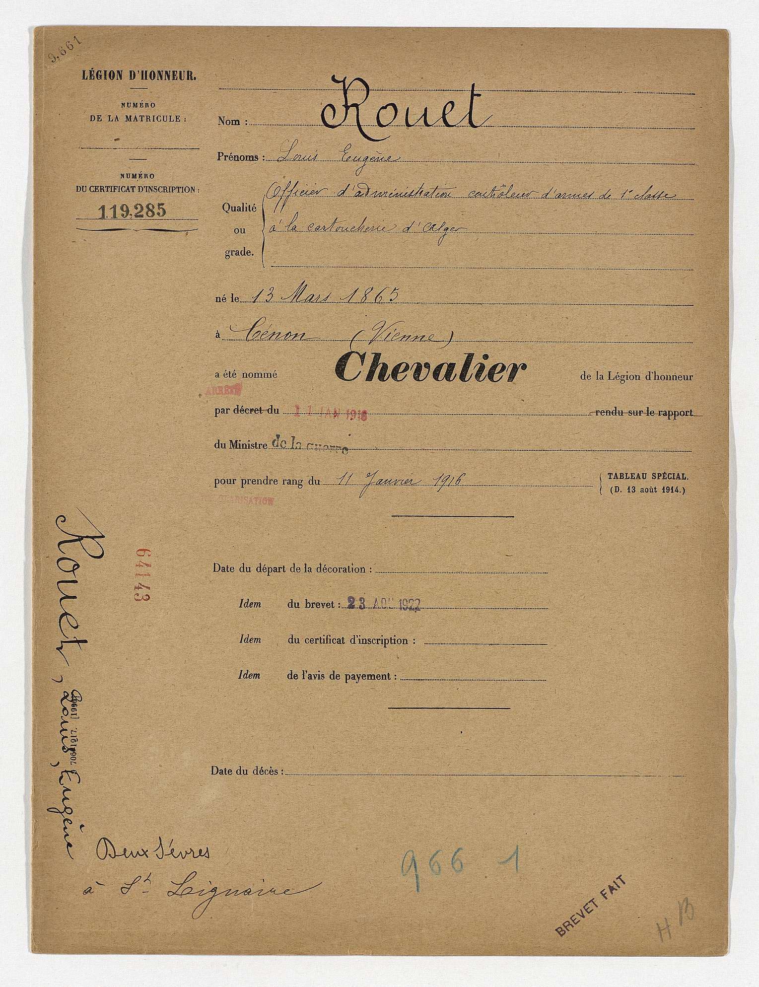 Rouet, Louis Eugène (1865-....) (FranceArchives)