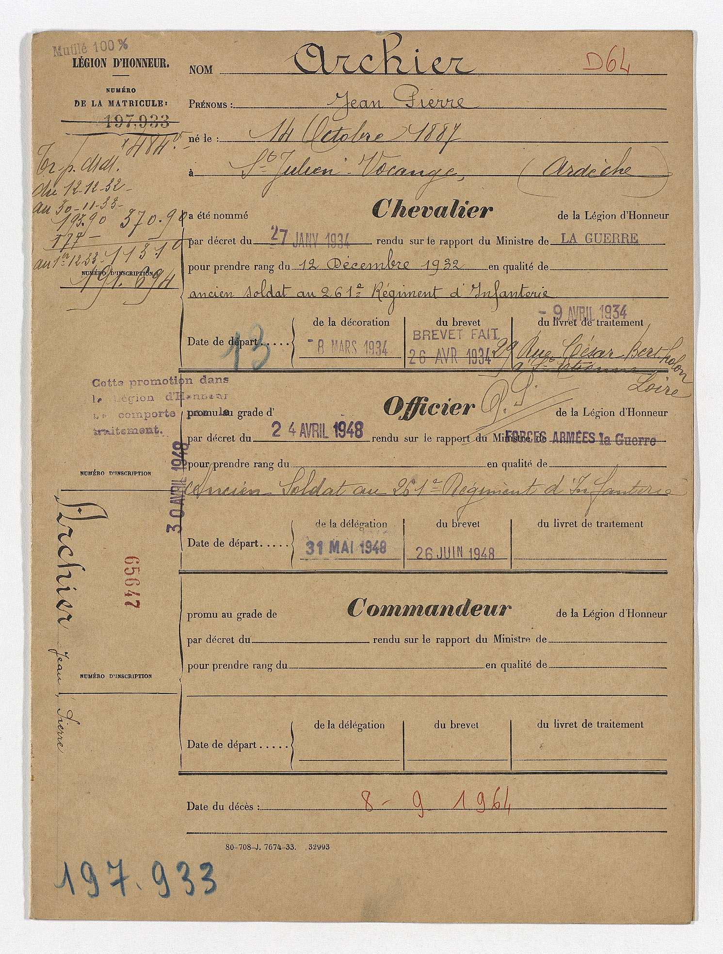 Archier, Jean Pierre (1887-....) (FranceArchives)