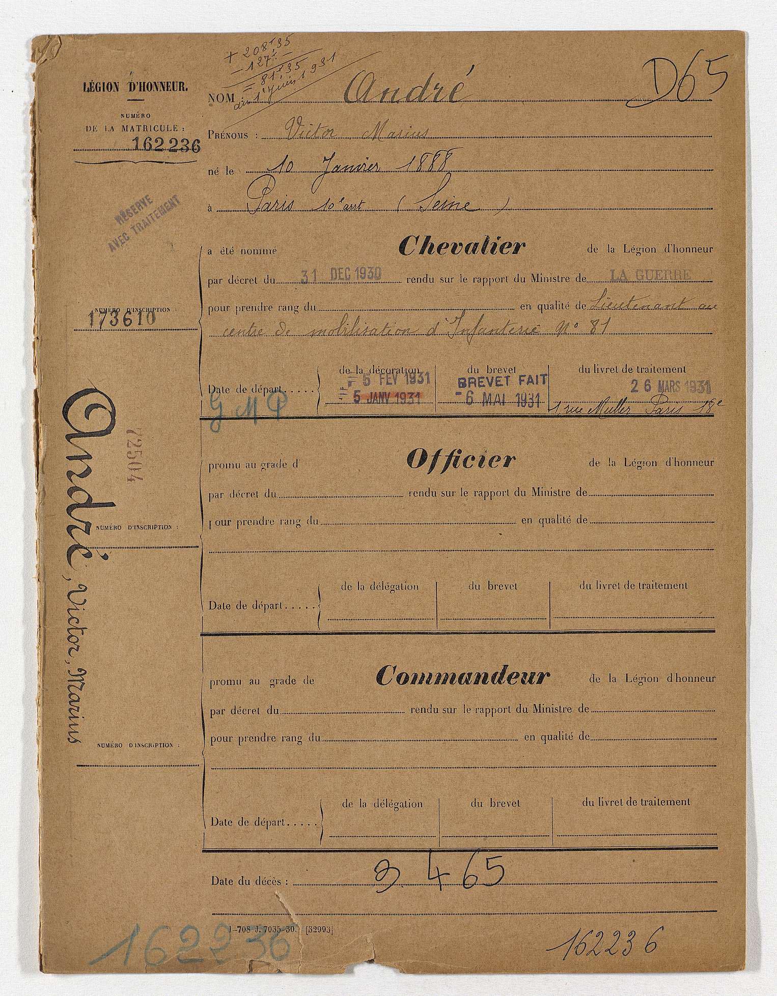 André, Victor Marius (1888-....) (FranceArchives)