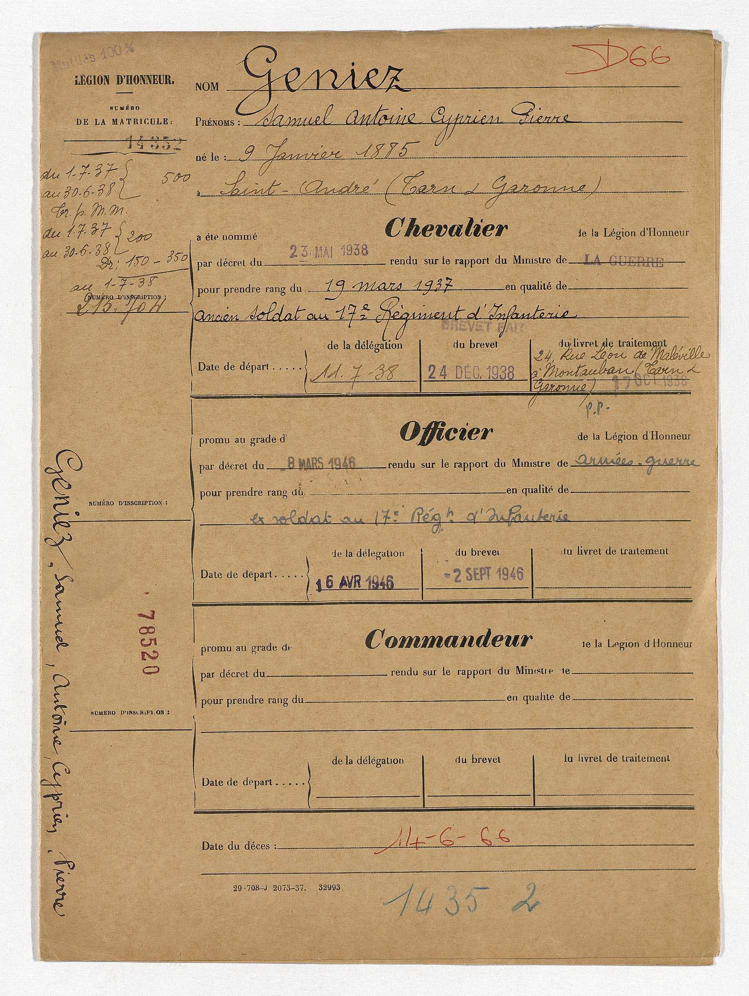 Geniez, Samuel Antoine Cyprien Pierre (1885-....) (FranceArchives)