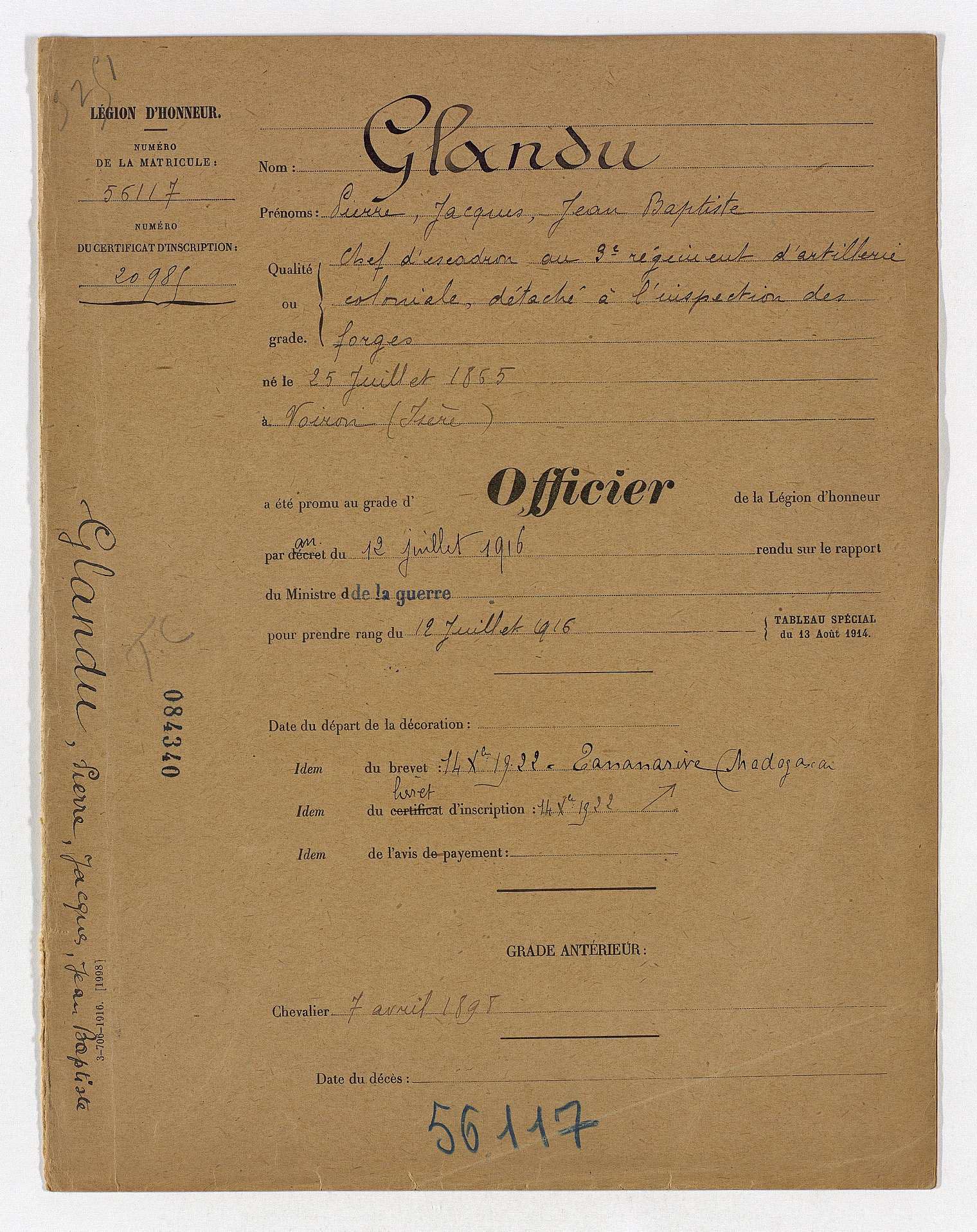 Glandu, Pierre Jacques Jean Baptiste (1865-....) (FranceArchives)