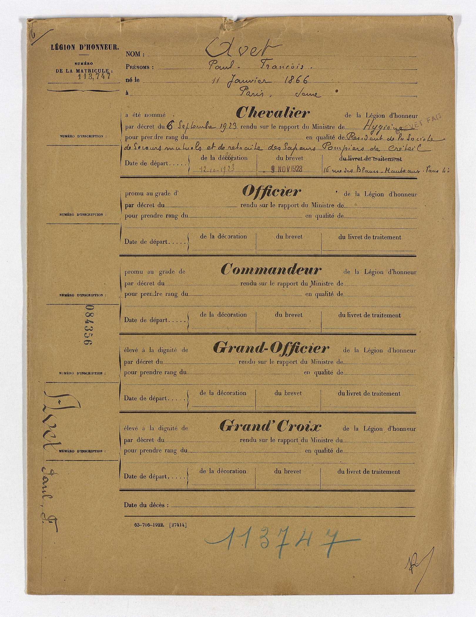 Avet, Paul François (1866-....) (FranceArchives)