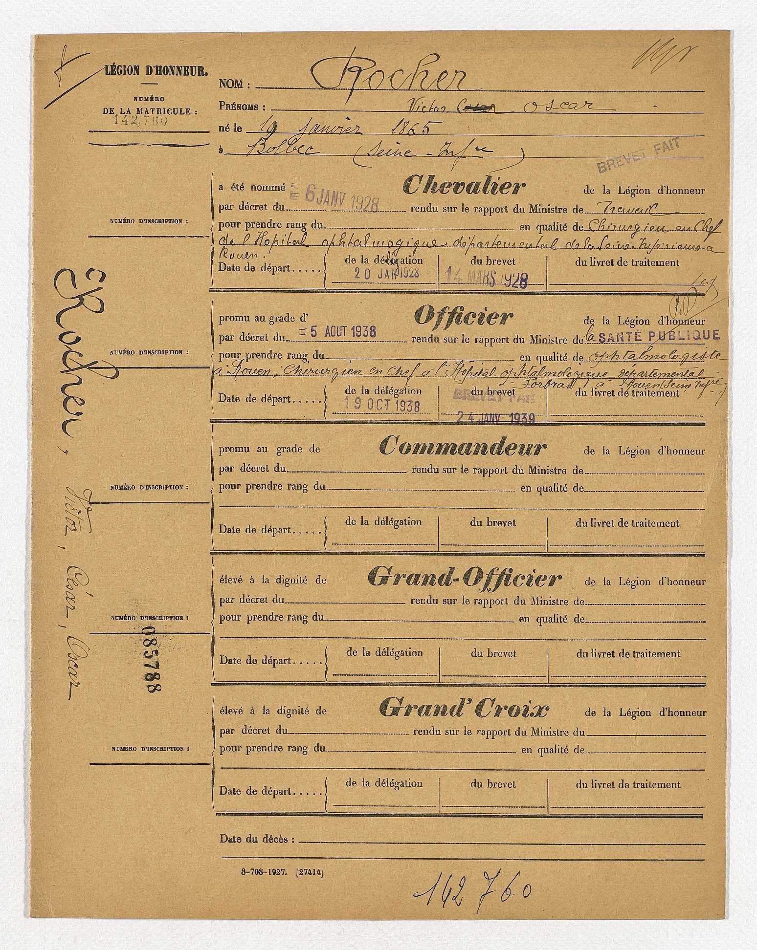 Rocher, Victor Oscar (1865-....) (FranceArchives)