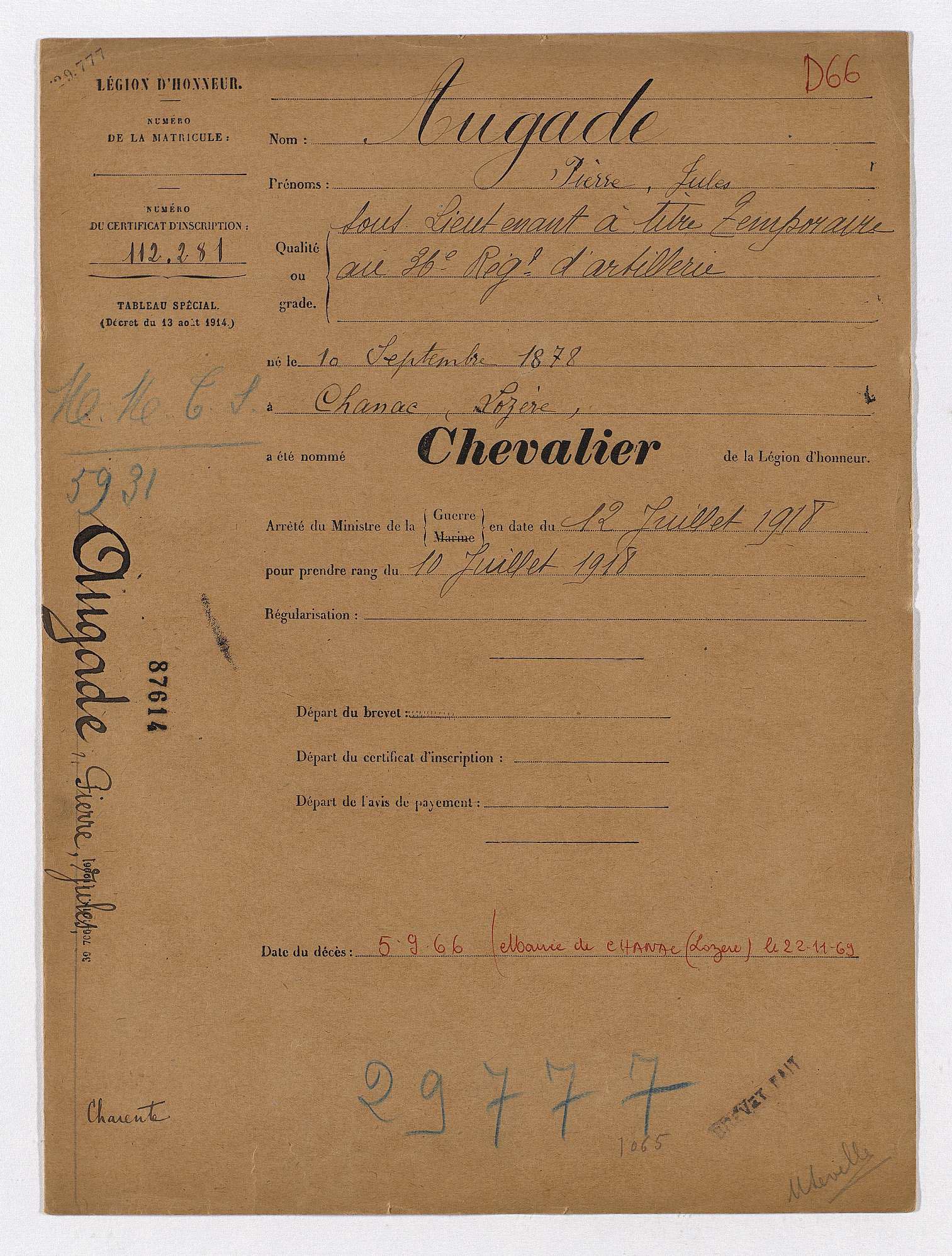 Augade, Pierre Jules (1878-....) (FranceArchives)