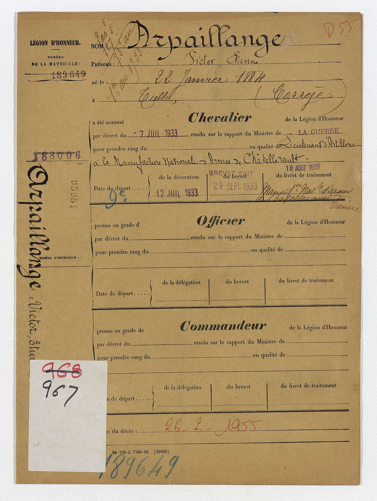 Arpaillange, Victor Etienne (1884-....) (FranceArchives)