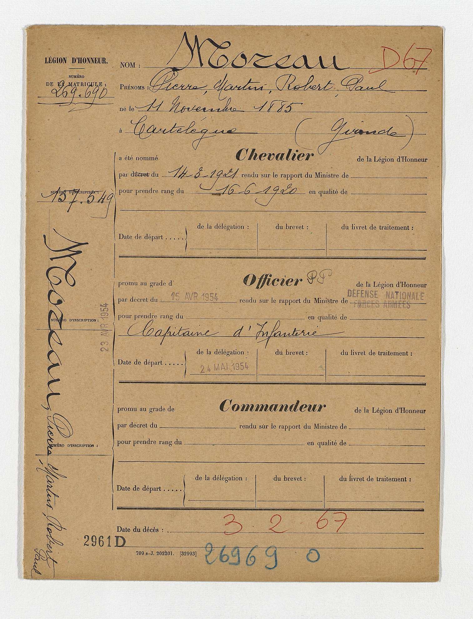 Moreau, Pierre Martin Robert Paul (1885-....) (FranceArchives)