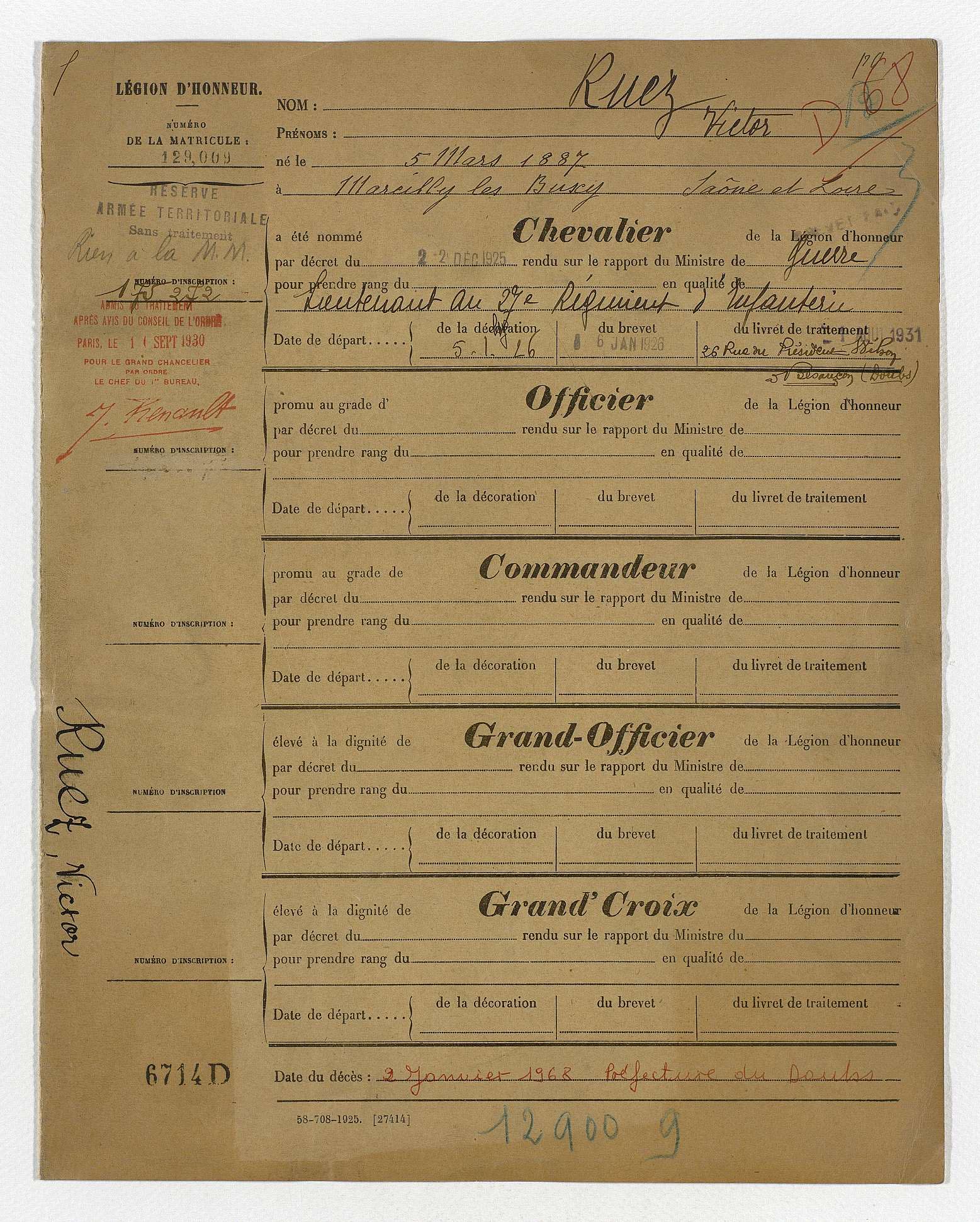 Ruez, Victor (1887-....) (FranceArchives)