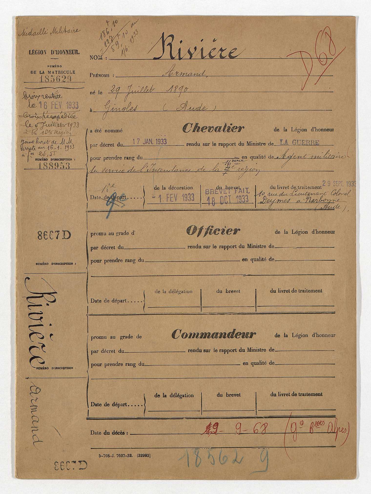 Rivière, Armand (1890-....) (FranceArchives)