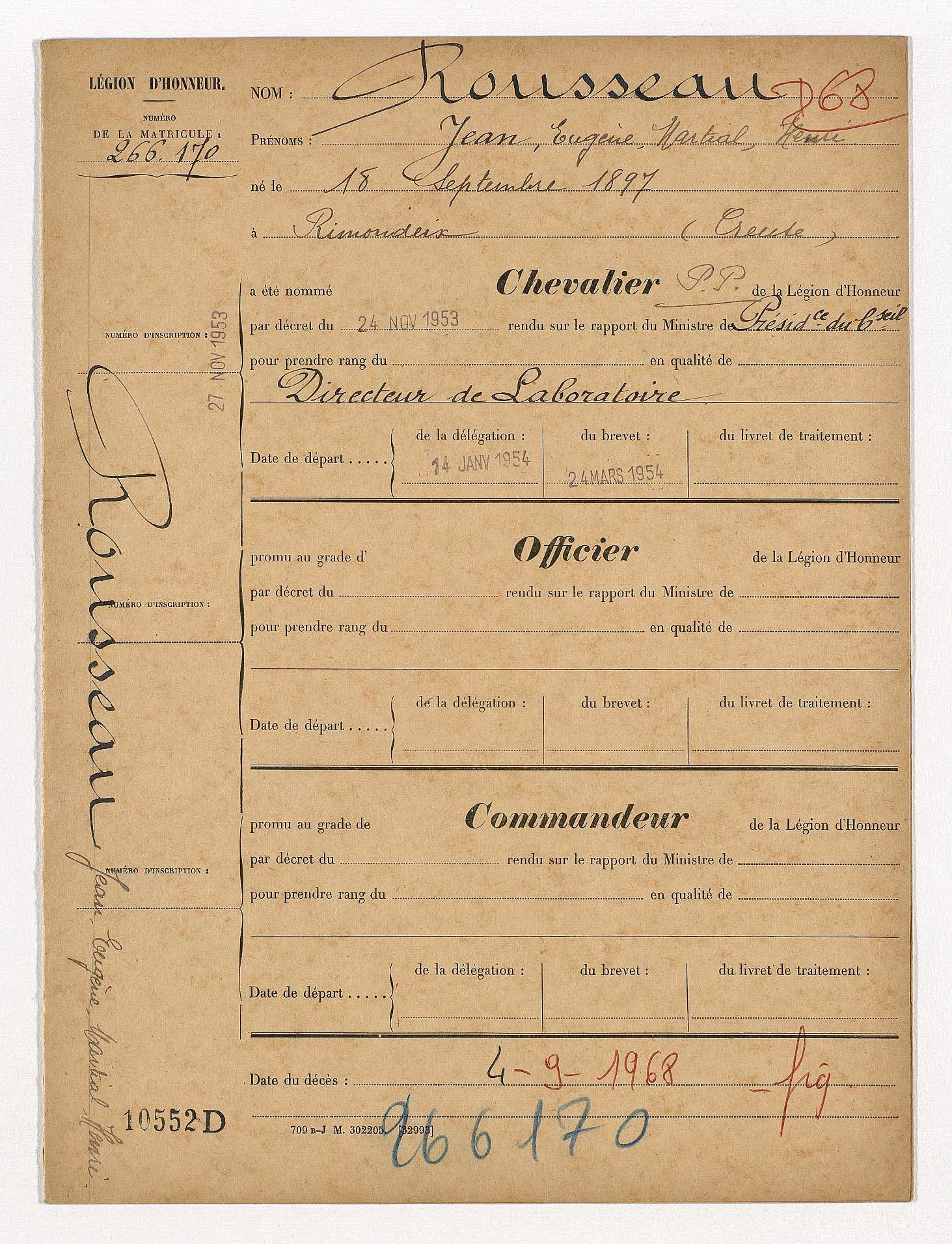 Rousseau, Jean Eugène Martial Henri (1897-....) (FranceArchives)