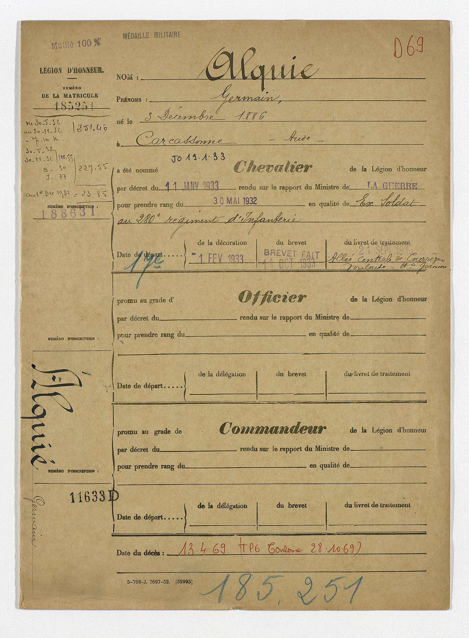 Alquie, Germain (1886-....) (FranceArchives)