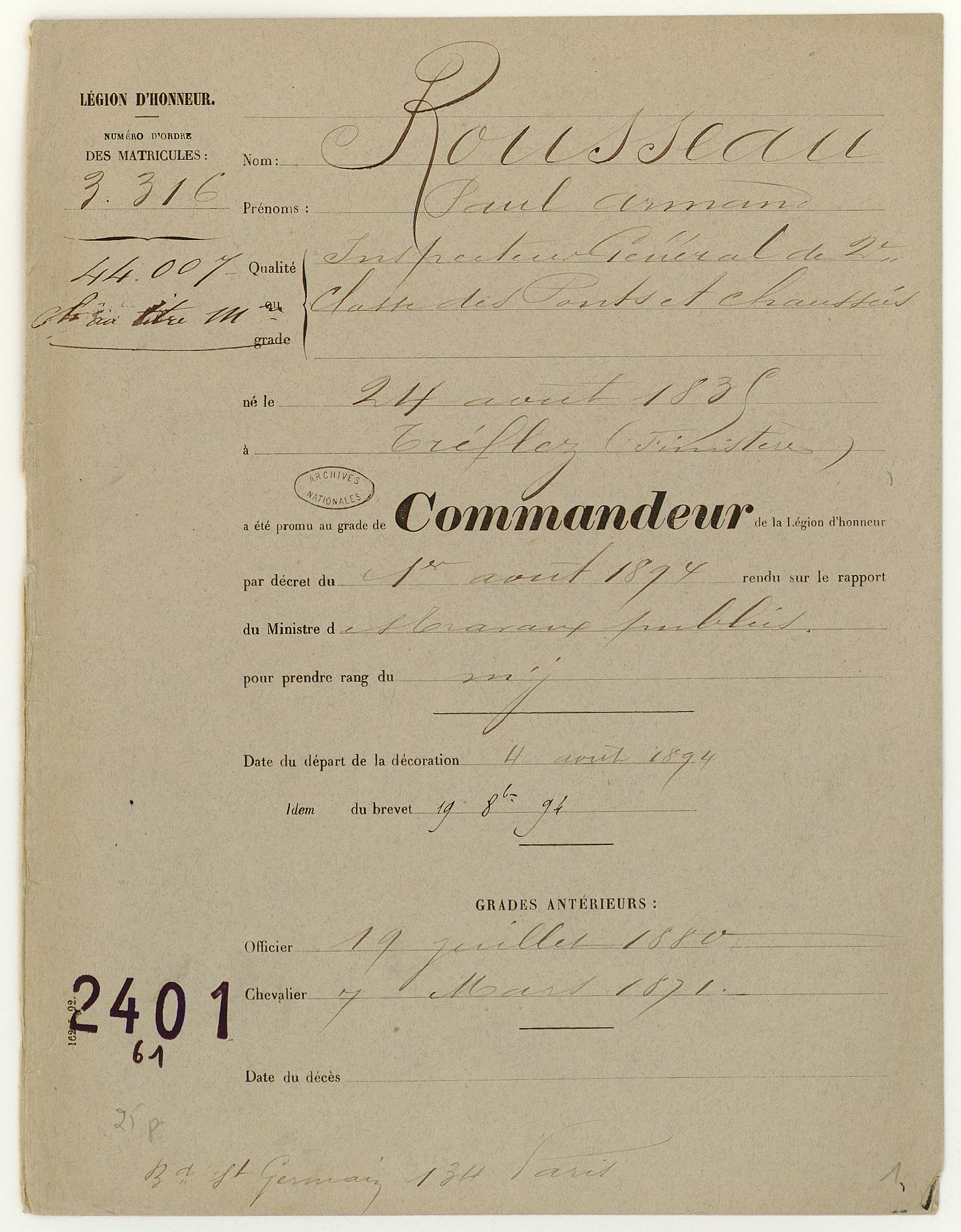 Rousseau, Paul Armand (1835-....) (FranceArchives)