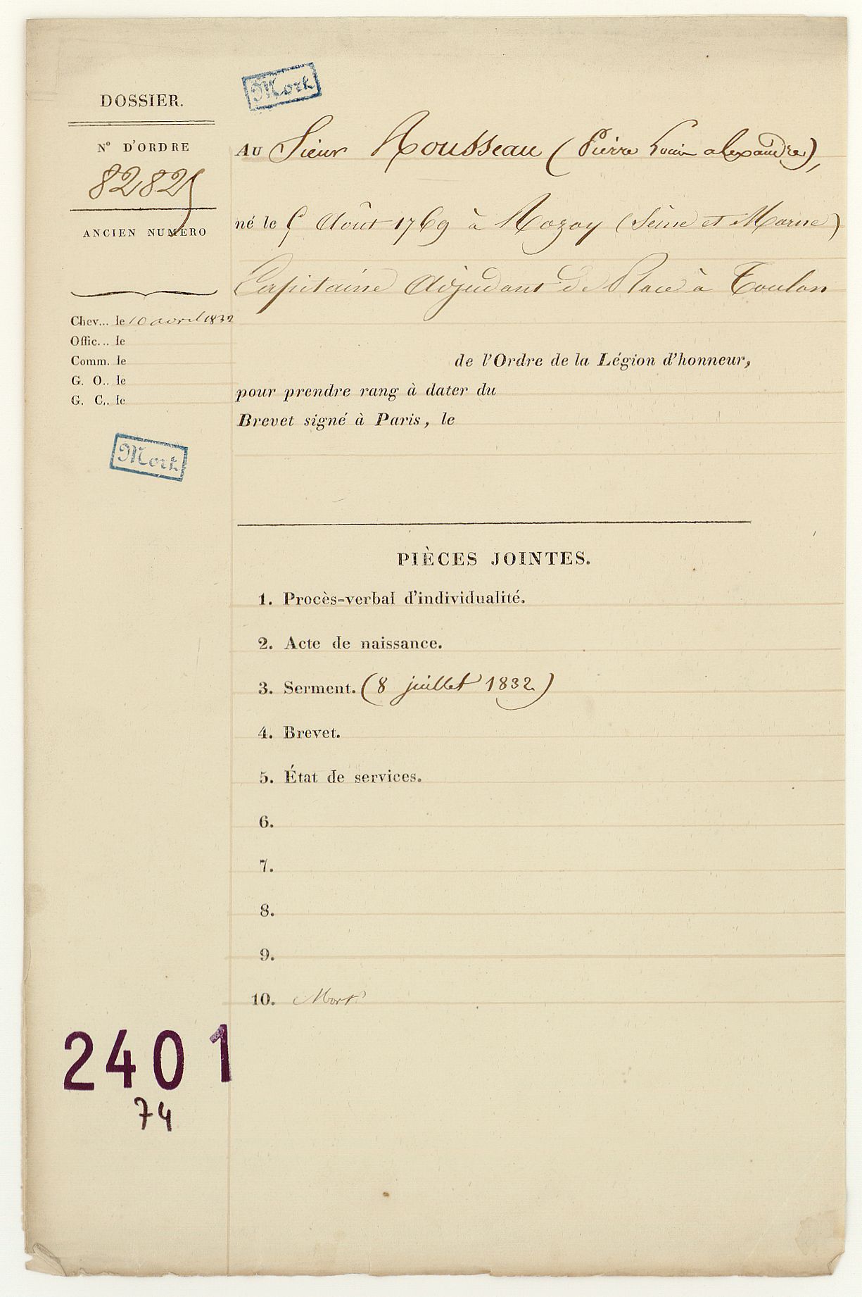 Rousseau, Pierre Louis Alexandre (1769-....) (FranceArchives)