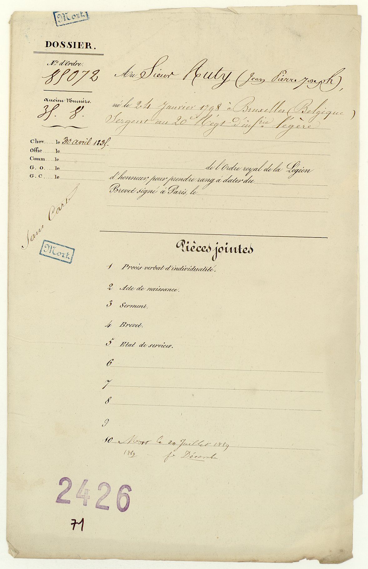 Ruty, Jean Pierre Joseph (1798-....) (FranceArchives)