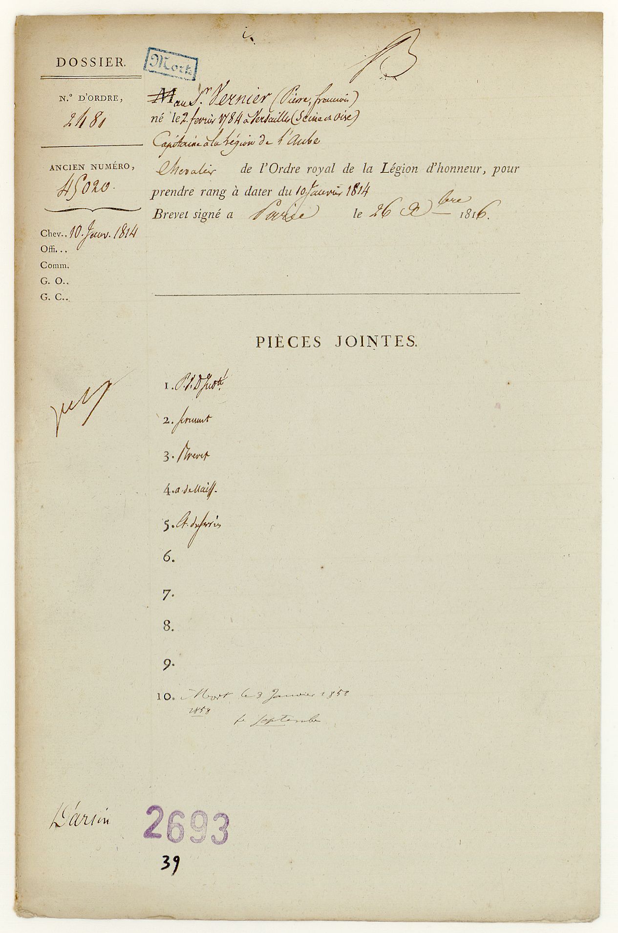 Vernier, Pierre François (1784-....) (FranceArchives)