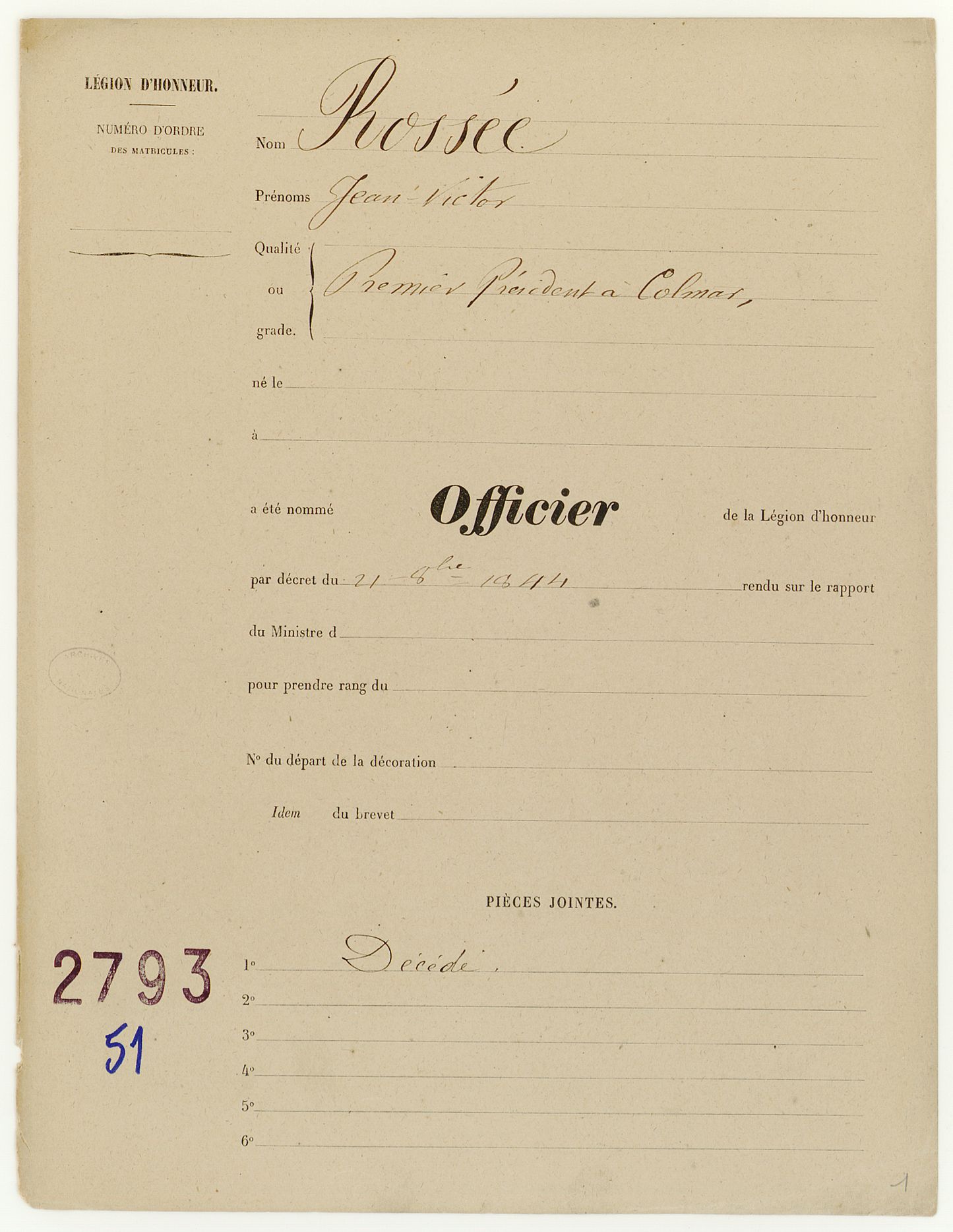 Rossee, Jean Victor (....-....) (FranceArchives)