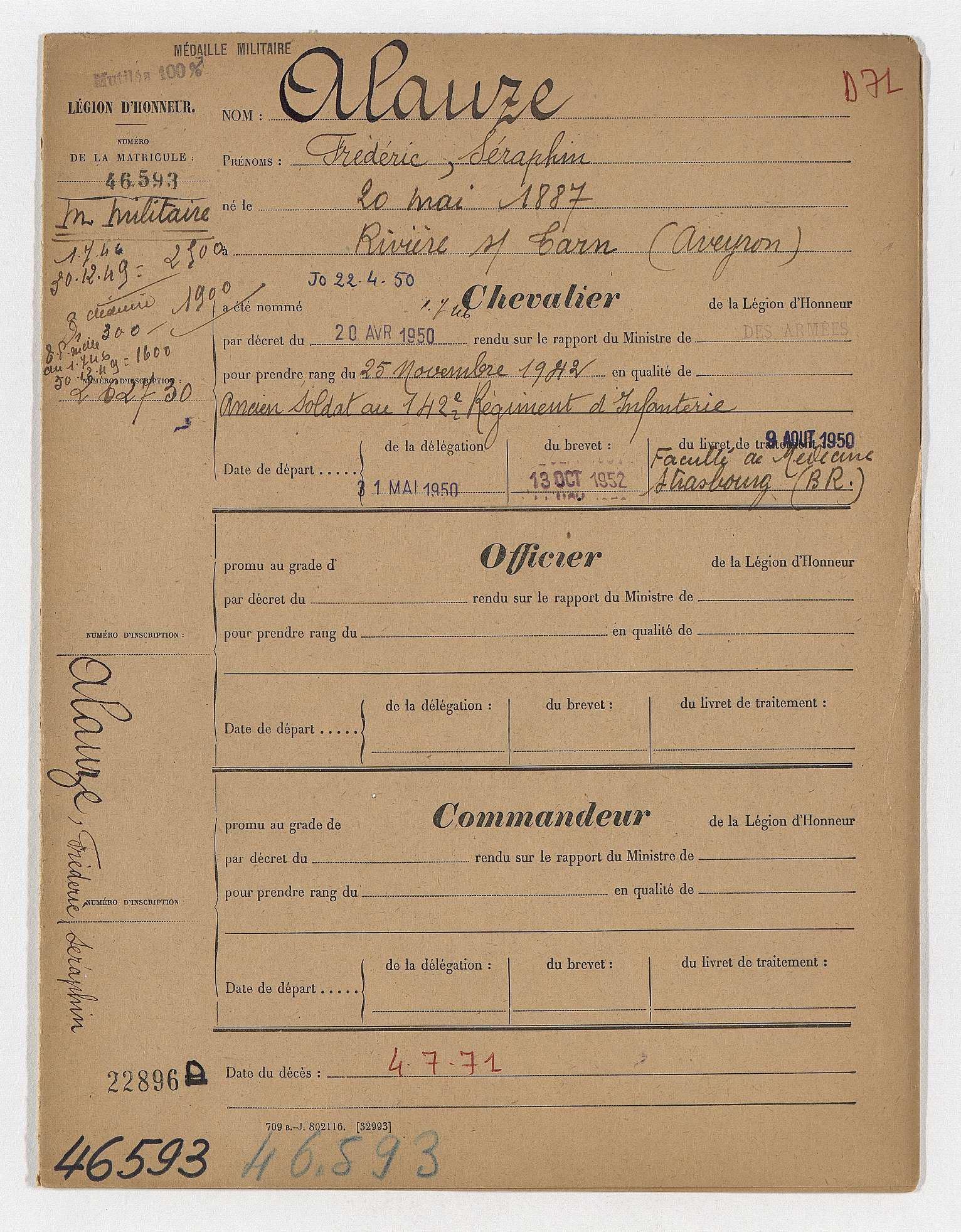 Alauze, Frédéric Séraphin (1887-....) (FranceArchives)